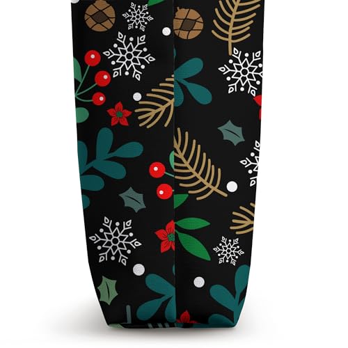 Christmas Leaves, Red Poinsettias, Holly Berries & Acorns Tote Bag