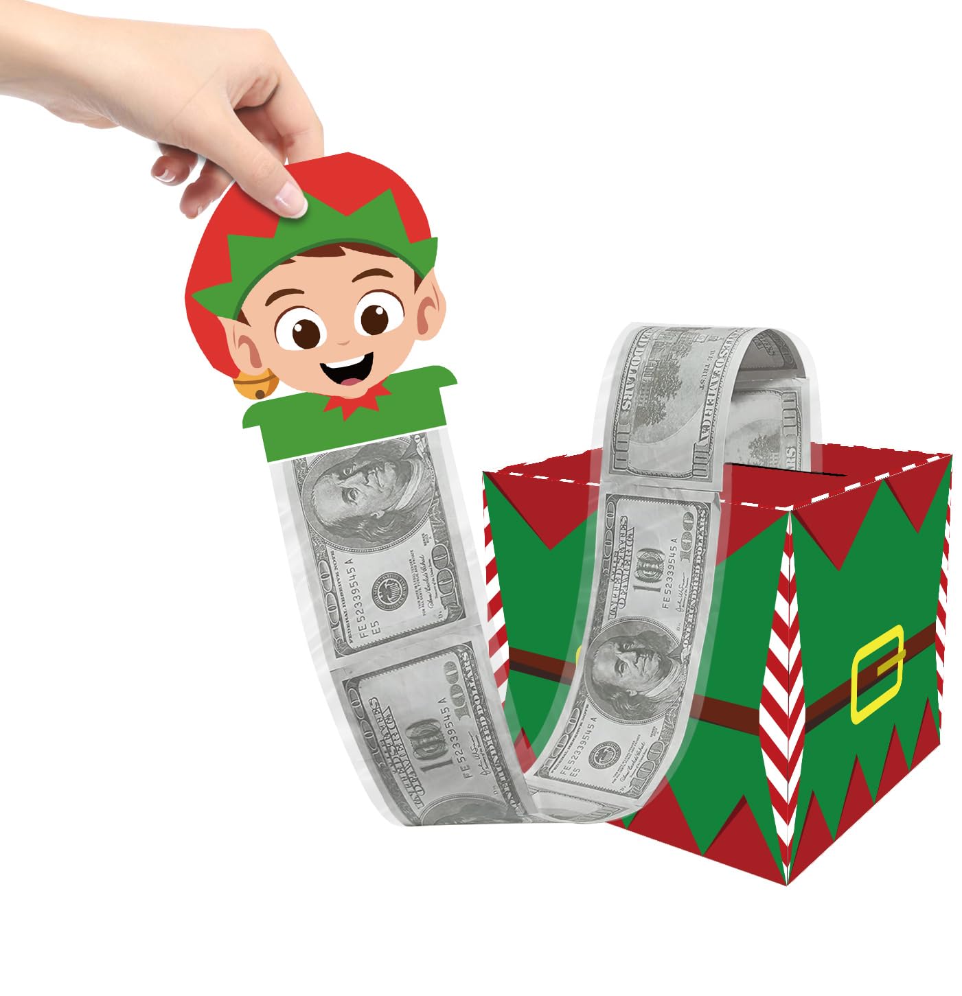 Christmas Money Gift Box for Cash Pull Elf Money Pull Out Gift Box with 30 Transparent Bags Ideas for Kids Women Men Money Roll Gift Box