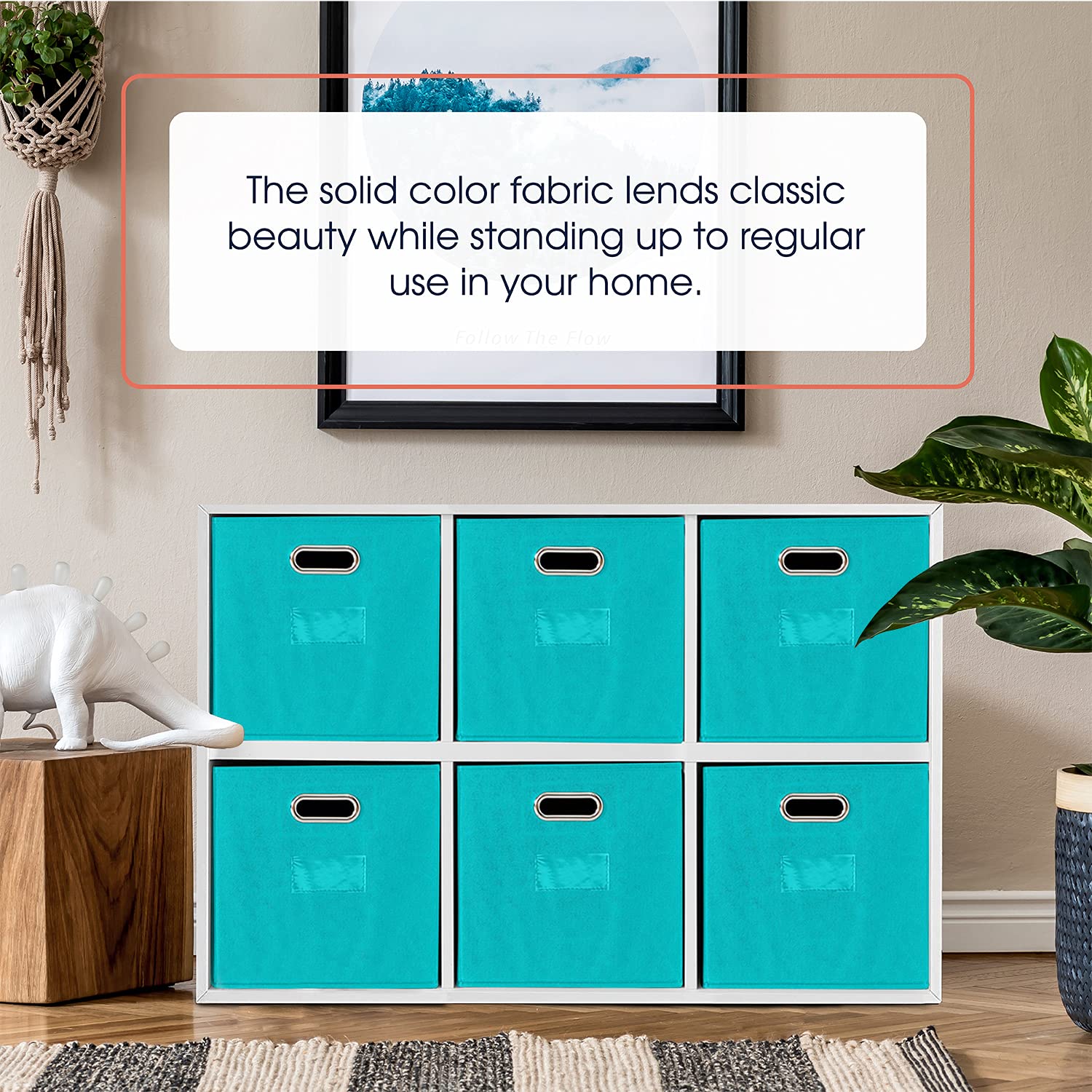 Ornavo Home Foldable Storage Bins Basket Cube Organizer with Dual Handles and Window Pocket - 6 Pack - 12" L x 12" W x 12" H - Teal