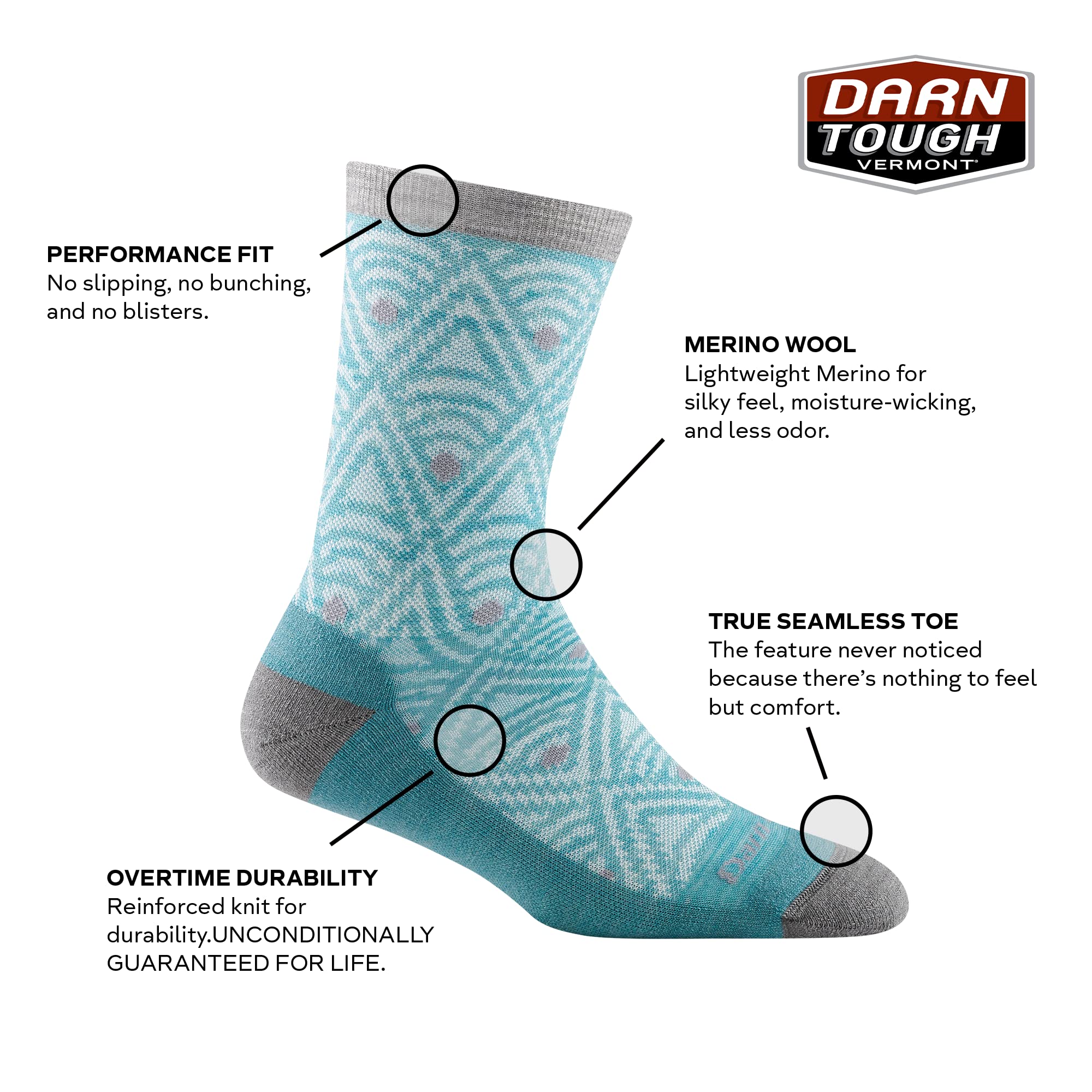 Darn Tough 6078-C-7022-04 Deco Crew Lightweight with Cushion Lichen Medium