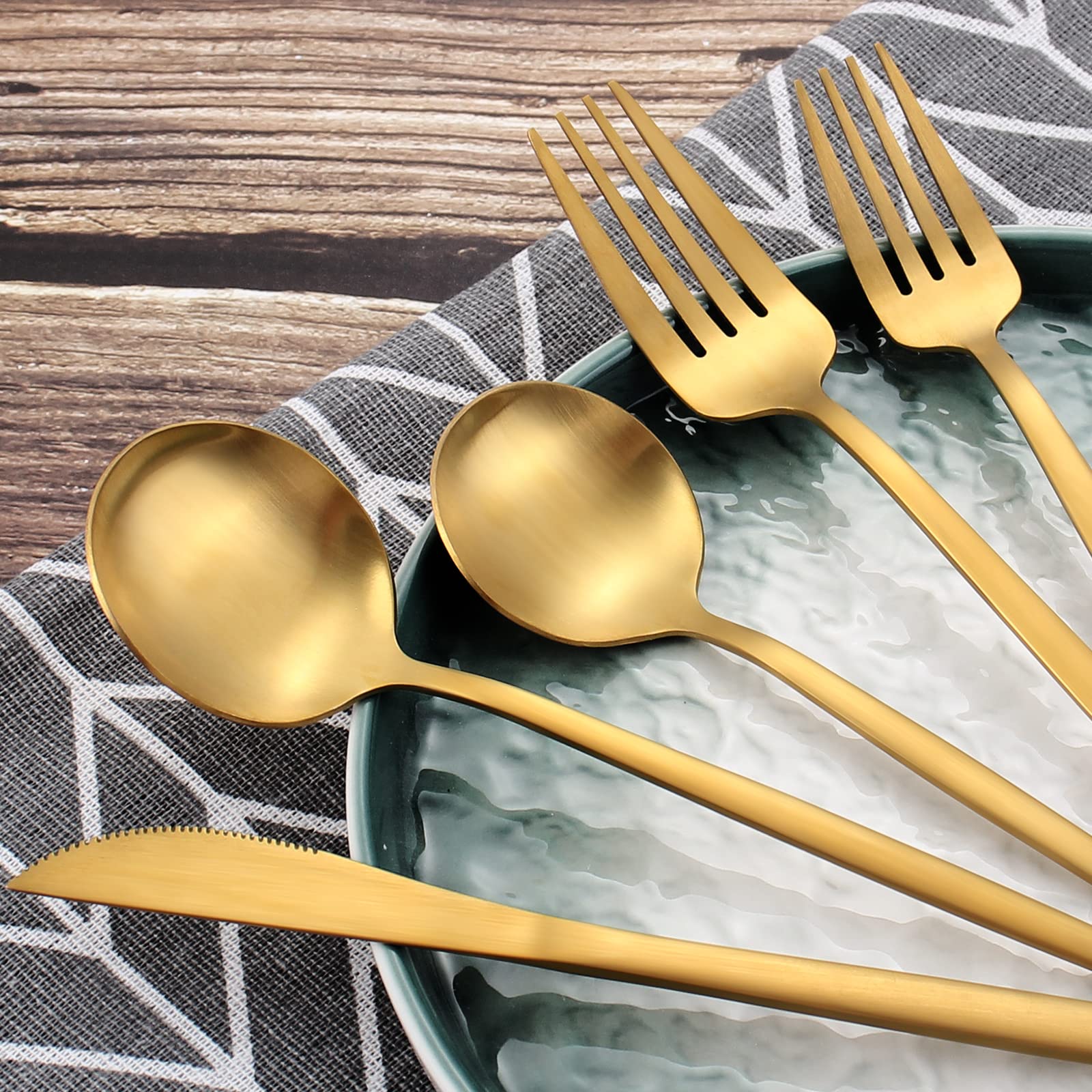 OPOLIA 20-Piece Matte Gold Silverware Set for 4, Stainless Steel Flatware Cutlery Set, For Home Kitchen Restaurant Hotel, Dishwasher Safe