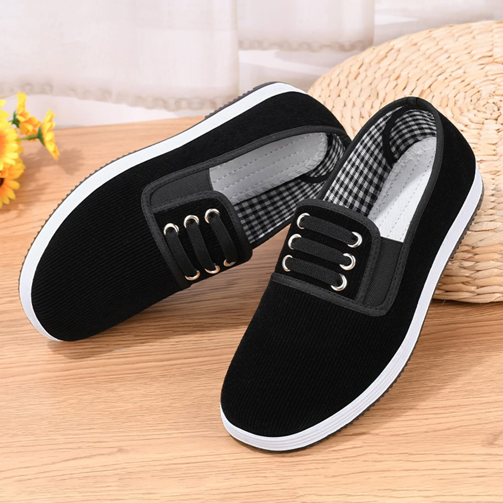 Fashion Autumn Men Casual Shoes Flat Cloth Soft Comfortable Solid Color Slip On Simple Style Leather Shoes Men Black