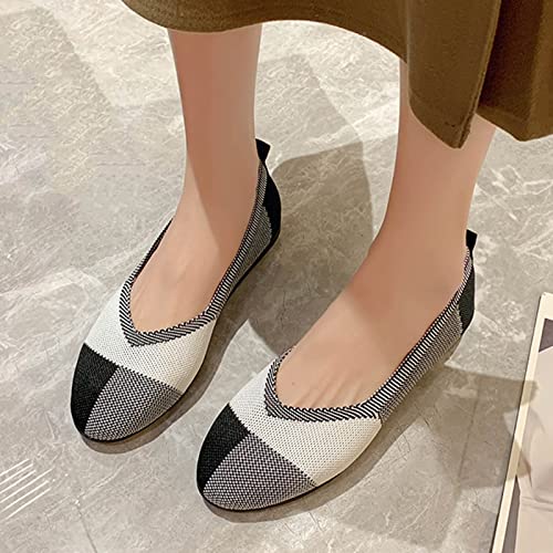 Fashion Autumn Women Casual Shoes Flat Bottom Round Toe Mesh Lightweight Simple Comfortable Colorblock Memory Foam Black