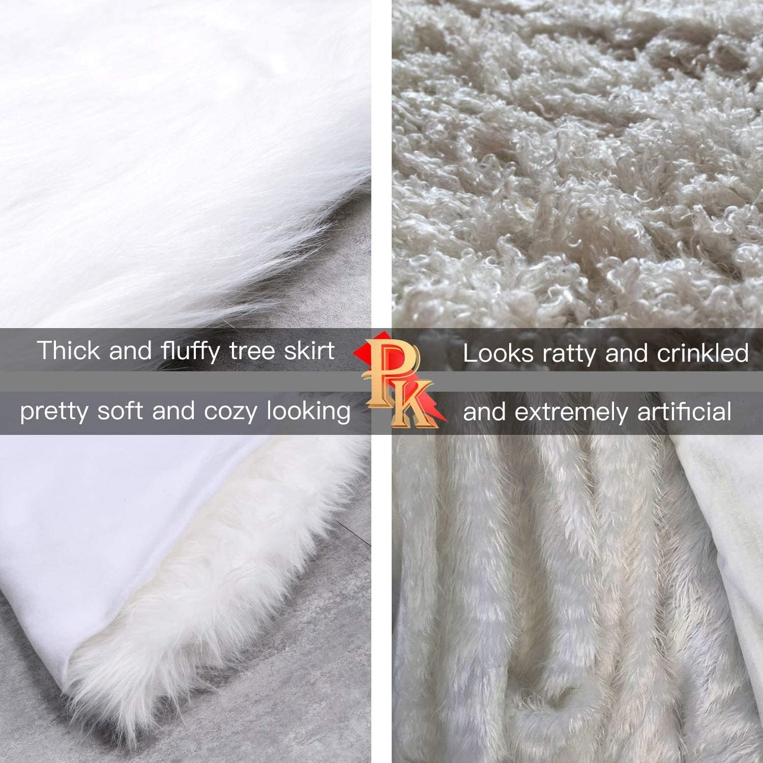 Christmas Tree Skirt, PHITRIC 48 Inches White Faux Fur Tree Skirt for Christmas Tree Decorations, Soft Thick Plush Xmas Tree Mat for Christmas Decor, Holiday Tree Skirts for Artificial Trees