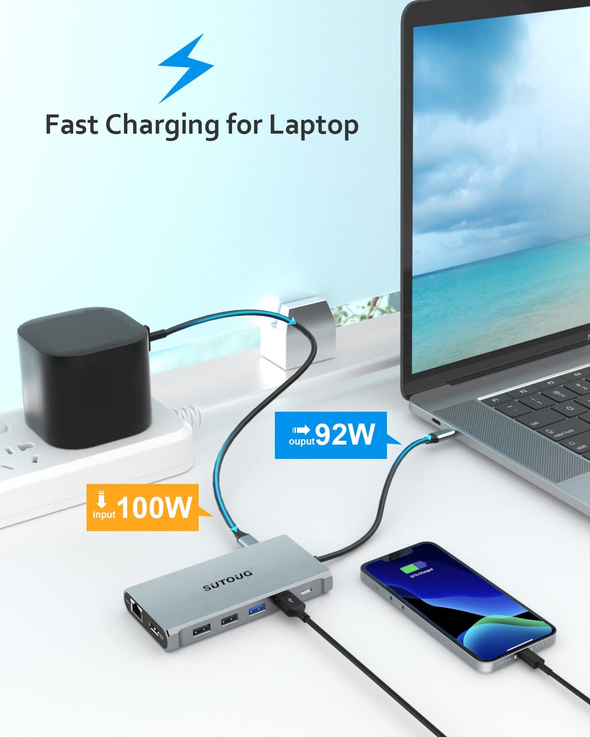 SUTOUG 12 in 1 USB C Hub, Docking Station, Triple Displays Laptop Docking Station for MacBook Pro and Windows(2 HDMI, DP, 100W PD, SD/TF Card Reader, 3 USB 3.0 Ports), MAC OS only Support Mirror Mode