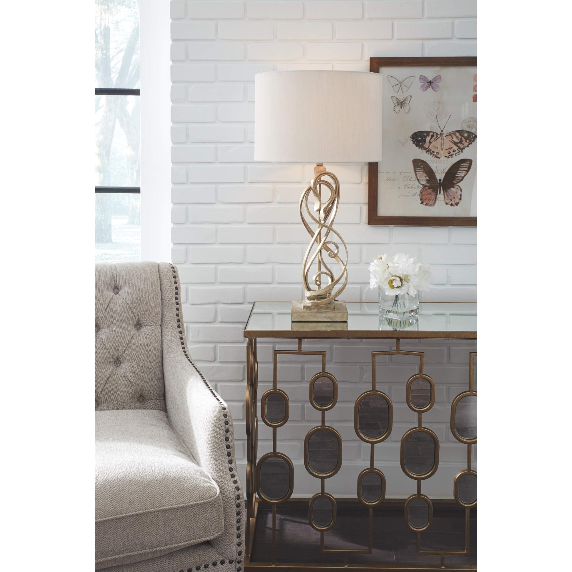 Signature Design by Ashley Majaci Retro Mirrored Glass Top Console Table, Gold Finish