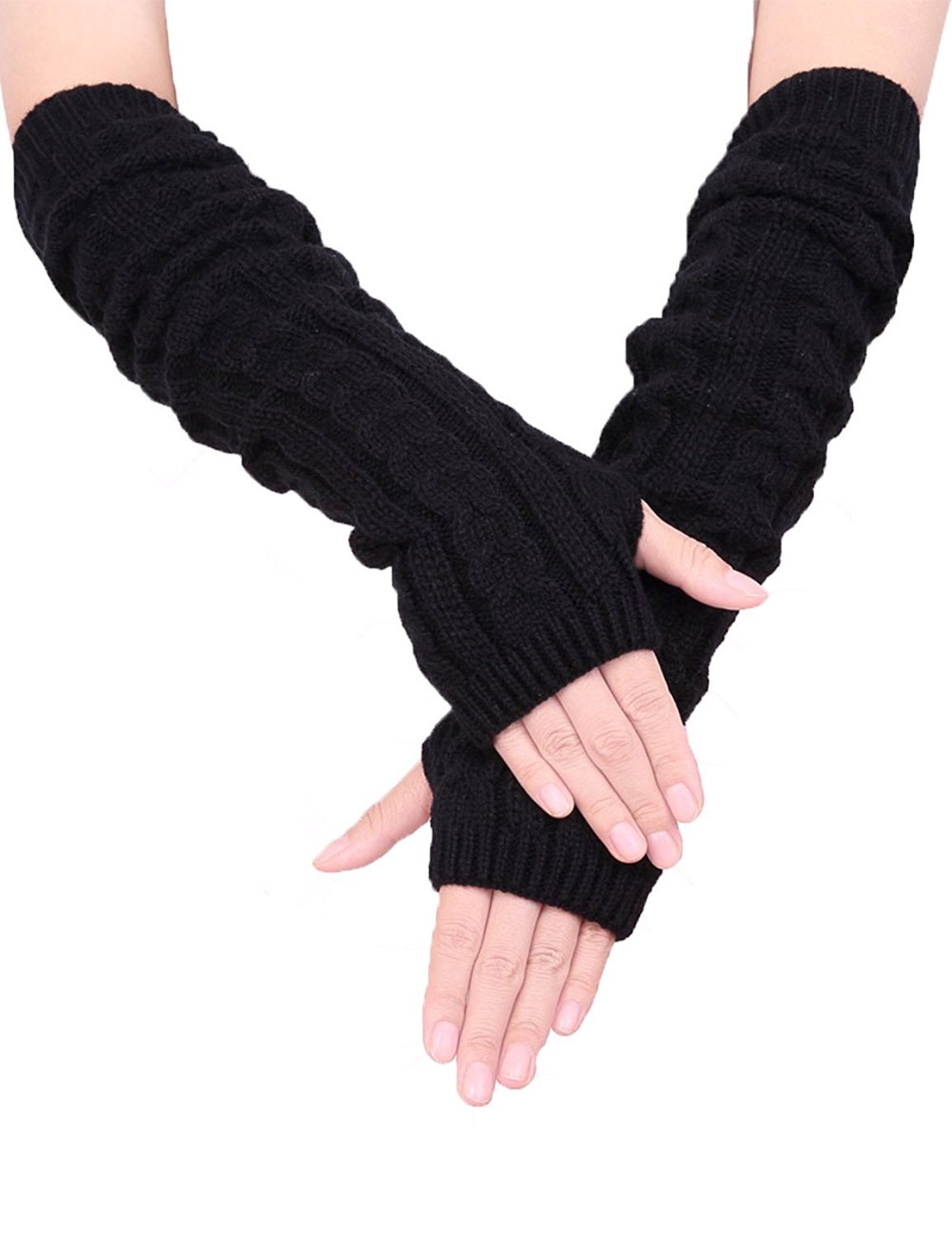 Colorful House Fingerless Thumb Hole Long Gloves Mittens Winter Arm Warmer (A#Black, 19 Inch)