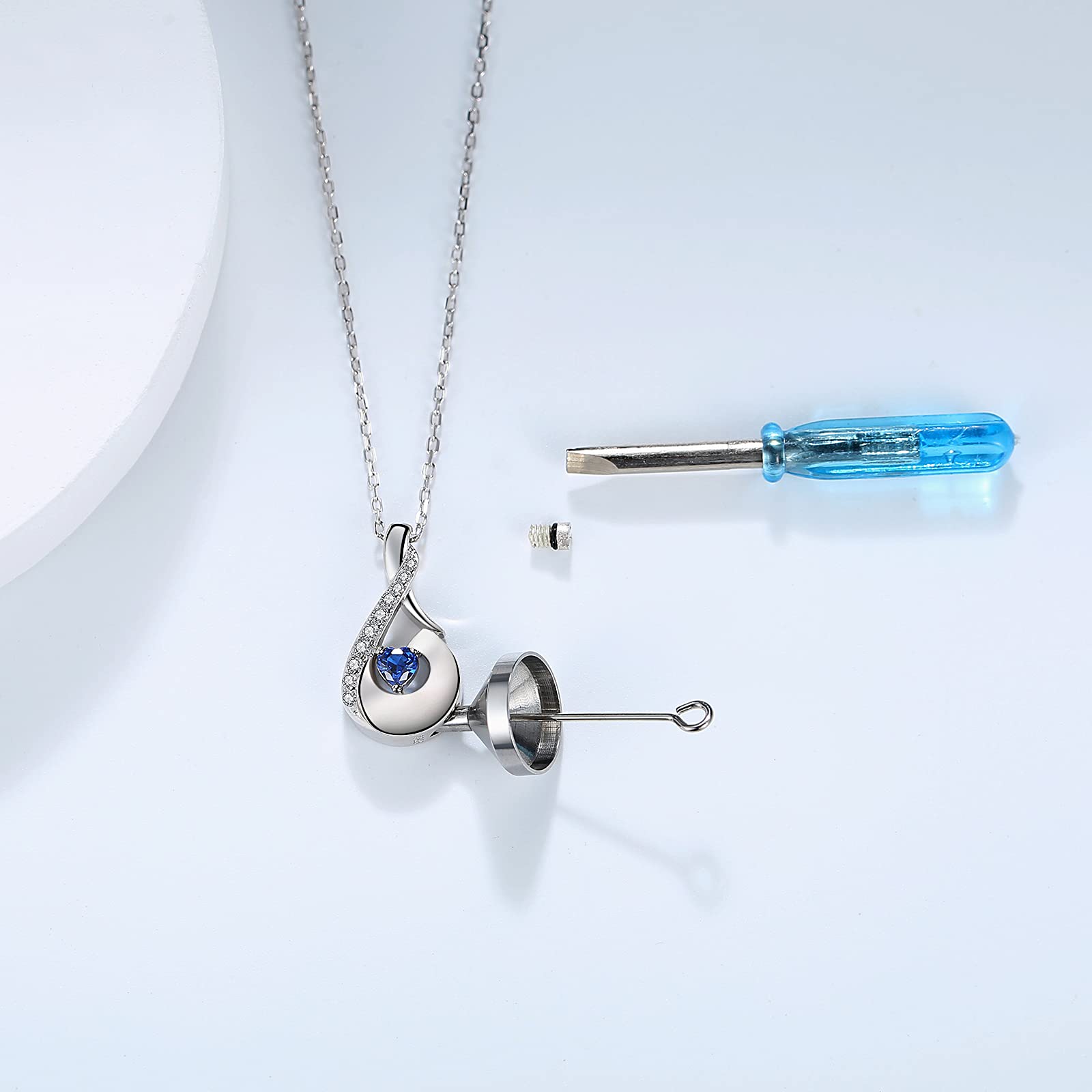 YLT Teardrop Urn Pendant Water Droplet Necklace for Ashes 925 Sterling Silver Memorial Keepsake Cremation Ashes Infinity Jewelry for Women