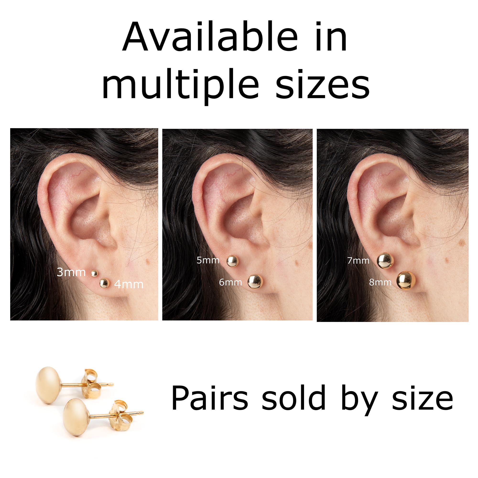 Silver Smile - 14K Solid Yellow Gold Ball Earrings for Women, Light Weight Studs, Attractive Butterfly Back Design, Ideal Gift for Loved Onces, Comes in 3mm/ 4mm/ 5mm/ 6mm/ 7mm/ 8mm