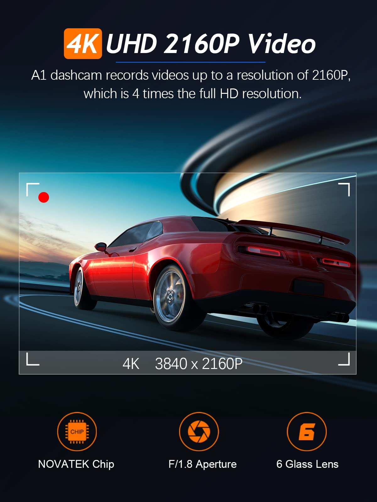 Dash Cam Front and Rear 4K+1080P WiFi Dash Camera for Cars with App, 24 Hours Parking Mode, G-Sensor, Loop Recording, Support 256GB Max