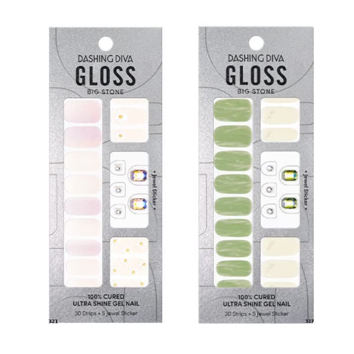 Dashing Diva Gloss Big Stone - Gel Nail Strips]100% CURED ULTRA SHINE GEL NAIL(2 Different Designs 35+35strips) SHINING MOMENTS+EMERAID CREAM 321/27, Gray, 70 Piece Set