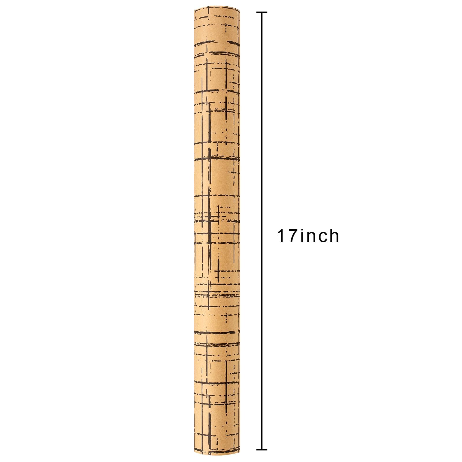 Merture Kraft Wrapping Paper Roll, Brown Gift Wrap with Dynamic Plaid Pattern - 17 In X 32.8 Ft Black Stripe Wrapping Paper for Christmas, Wedding, Father's Day, Mother's Day, Valentines Day - 1 Roll (46.5 sqft.)