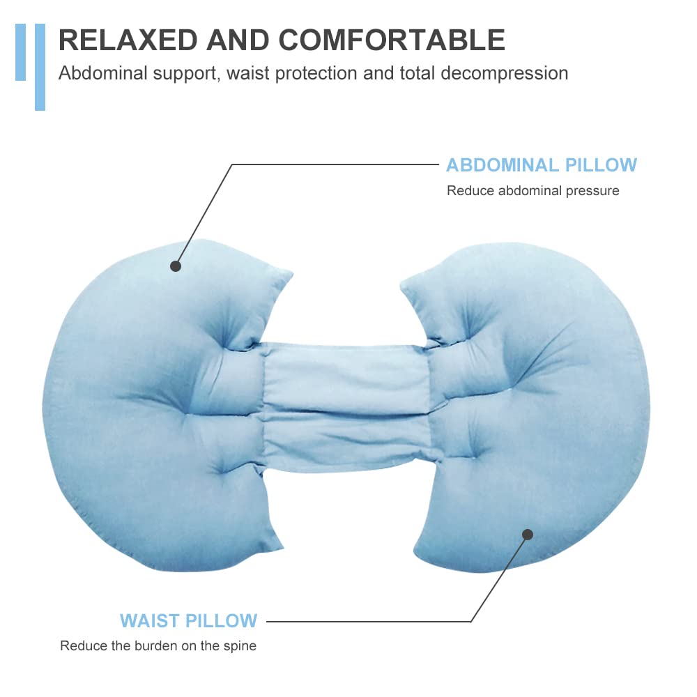 Pregnancy Pillow for Side Sleeper, Double Wedge Maternity Pillow, Belly Support Pillow, Removable Pillowcase Cotton Cover, Side Sleeping Pillow, Waist, Back Support, Gift (Blue)