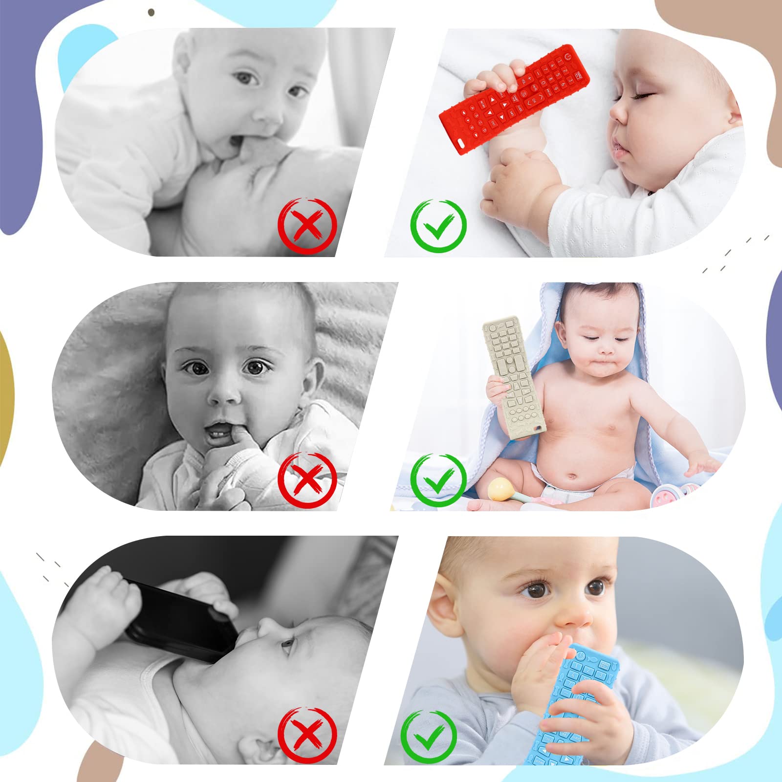 FATEORT 2-Pack Baby Teething Toys for 0-3-6-12 Months,Pressable Remote Control Chew Toys for Babies 0 3 6 9 12 18 Months (Red + Purple)