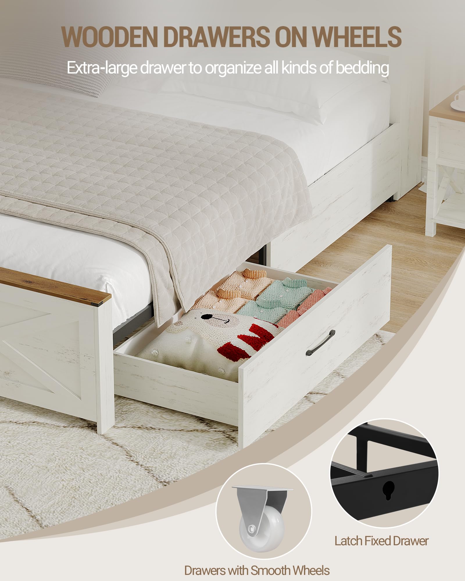 HILINSIE Full Size Bed Base Frame with Storage Bookcase Headboard, Sliding Barn Door, Heavy Duty Metal Platform Bed Frame Base with 2 Drawers, LED Lights and USB Charging Station, No Box Spring Needed