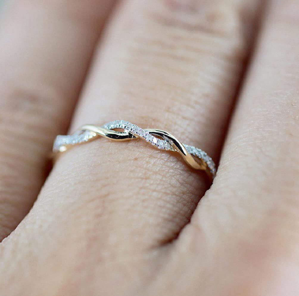DUAN Twist Ring for Women Fashion 14K Solid Rose Gold Stack Twisted Ring Wedding Party Women Jewelry Size（6-10） (US code 7)