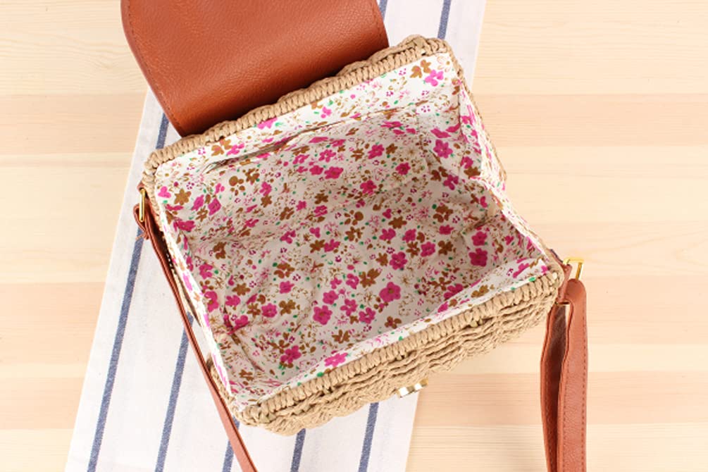 TONWHAR® Lady's Vintage Straw Summer Purse Leisure Beach Bag (Light Coffee)