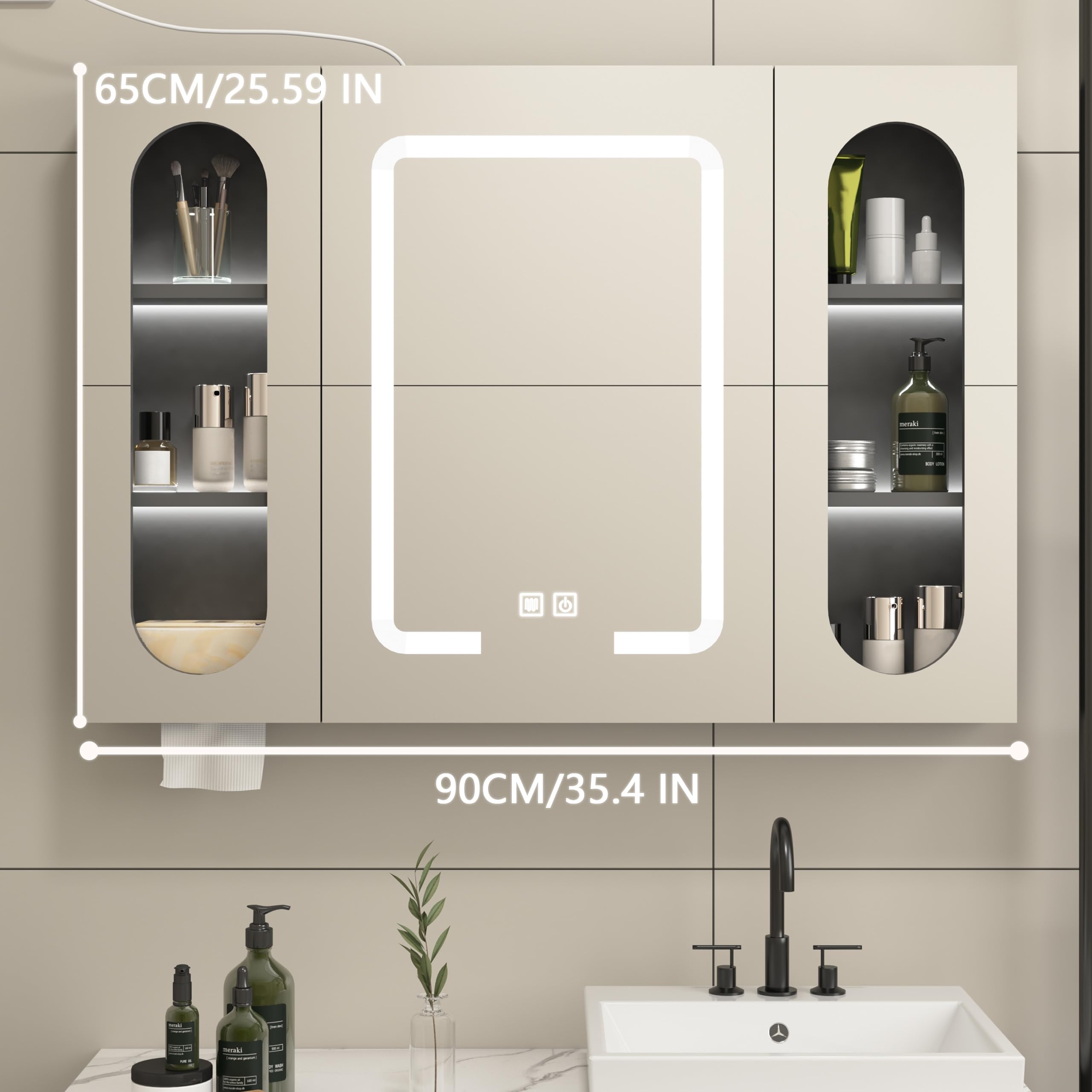 FANJUN-AMTECH Bathroom cabinet wall Mount，smart medicine cabinet，shower mirror，bathroom mirrors for over sink，led medicine cabinet，lighted medicine cabinet，bathroom medicine cabinet with mirror