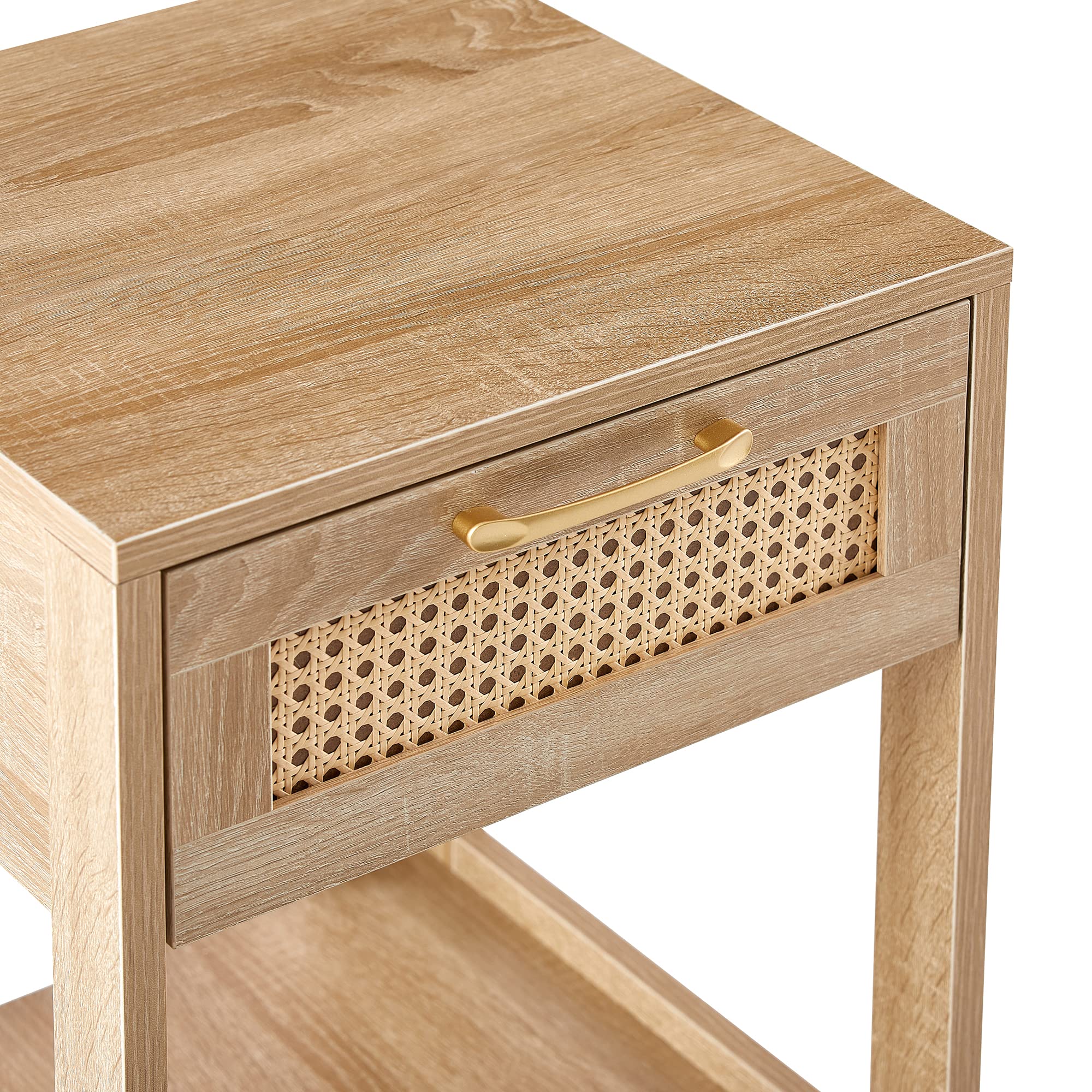 LKJYBG 15.75" Rattan Night Stands with Drawer Bedside End Table for Small Space (15.75 "L x 15.75 "W x 21.65 "H) Natural One Size