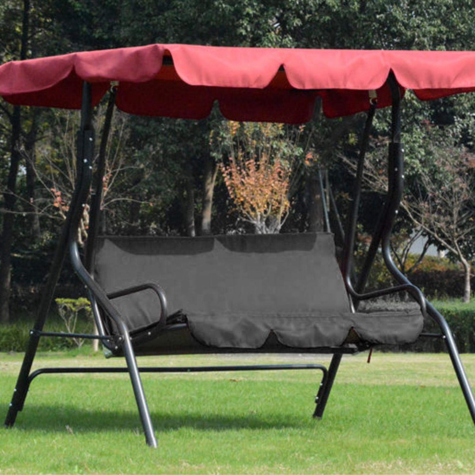 Outdoor Swing 3 Seater Swing Chair Waterproof Swing Seat Pads Replacement for Patio Garden Yard(Black).