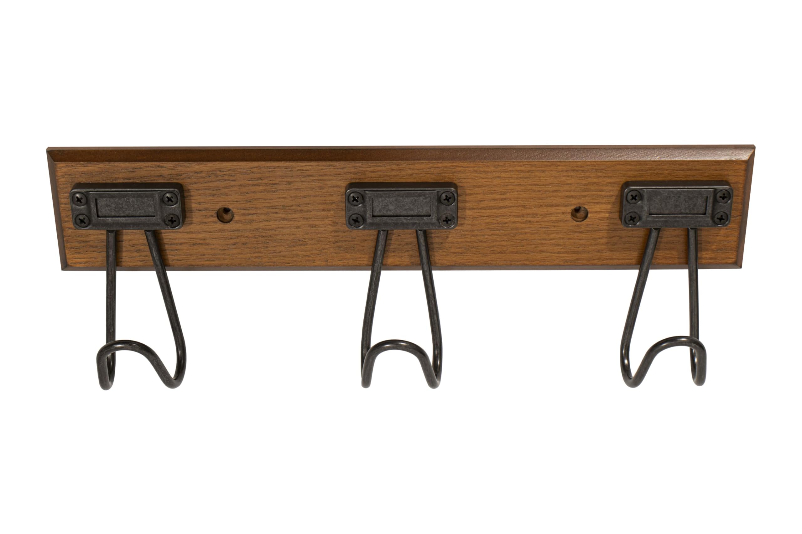 FantasHome 16" Wall Mounted Label Hook Rack with 3 Hooks, Walnut and Soft Iron Finish, for Entryway, Hallway, Bedroom, Bathroom, Walk-in Closet and More - Brown/Black