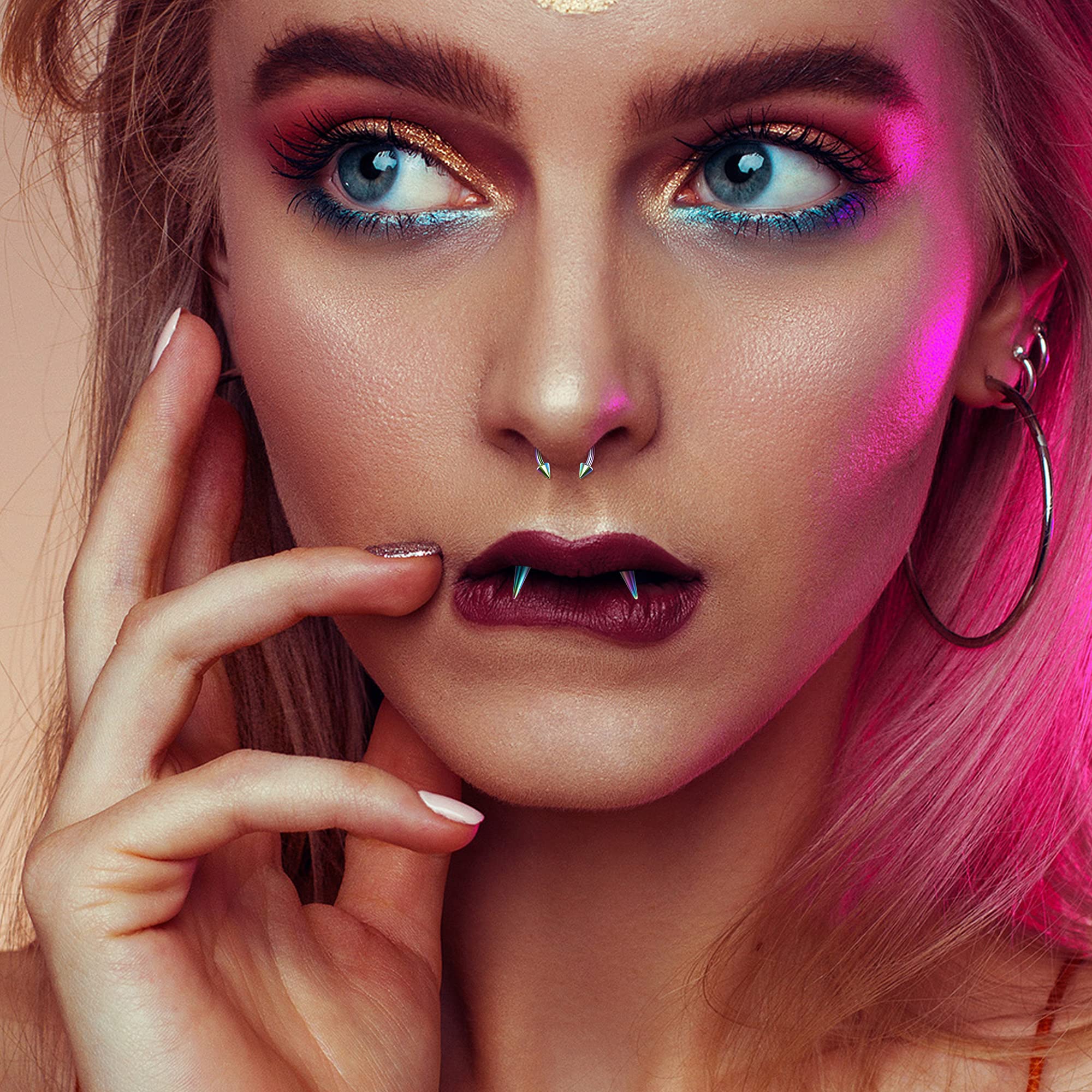 Drperfect Smiley Piercing Jewelry for Mouth 16G Silver Rose Gold Black Rainbow Blue Vampire Smiley Piercing Fangs Cute Teeth Smiley Jewelry