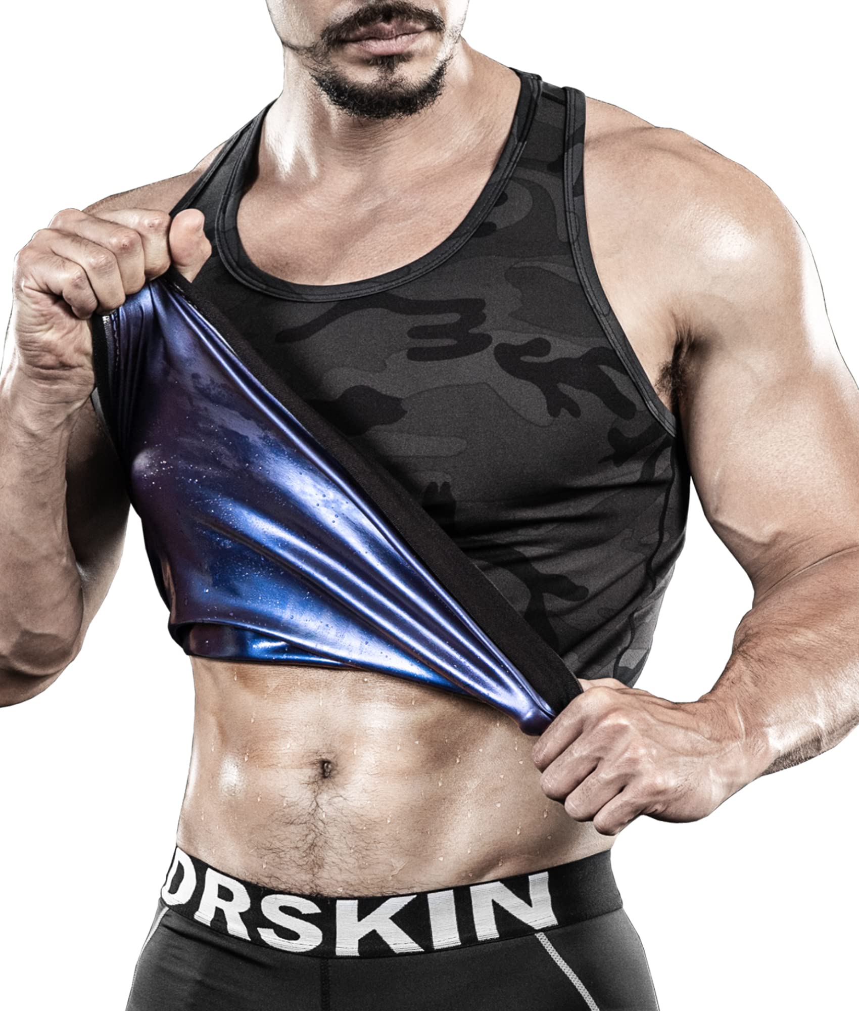 DRSKIN Men’s Y-Back Sauna Sweat Suit Heat Trapping Compression Tank Top Vest Weight Loss Shirt Premium Slimming Workout (Y-SAUNA-TA MBB04, 2XL)