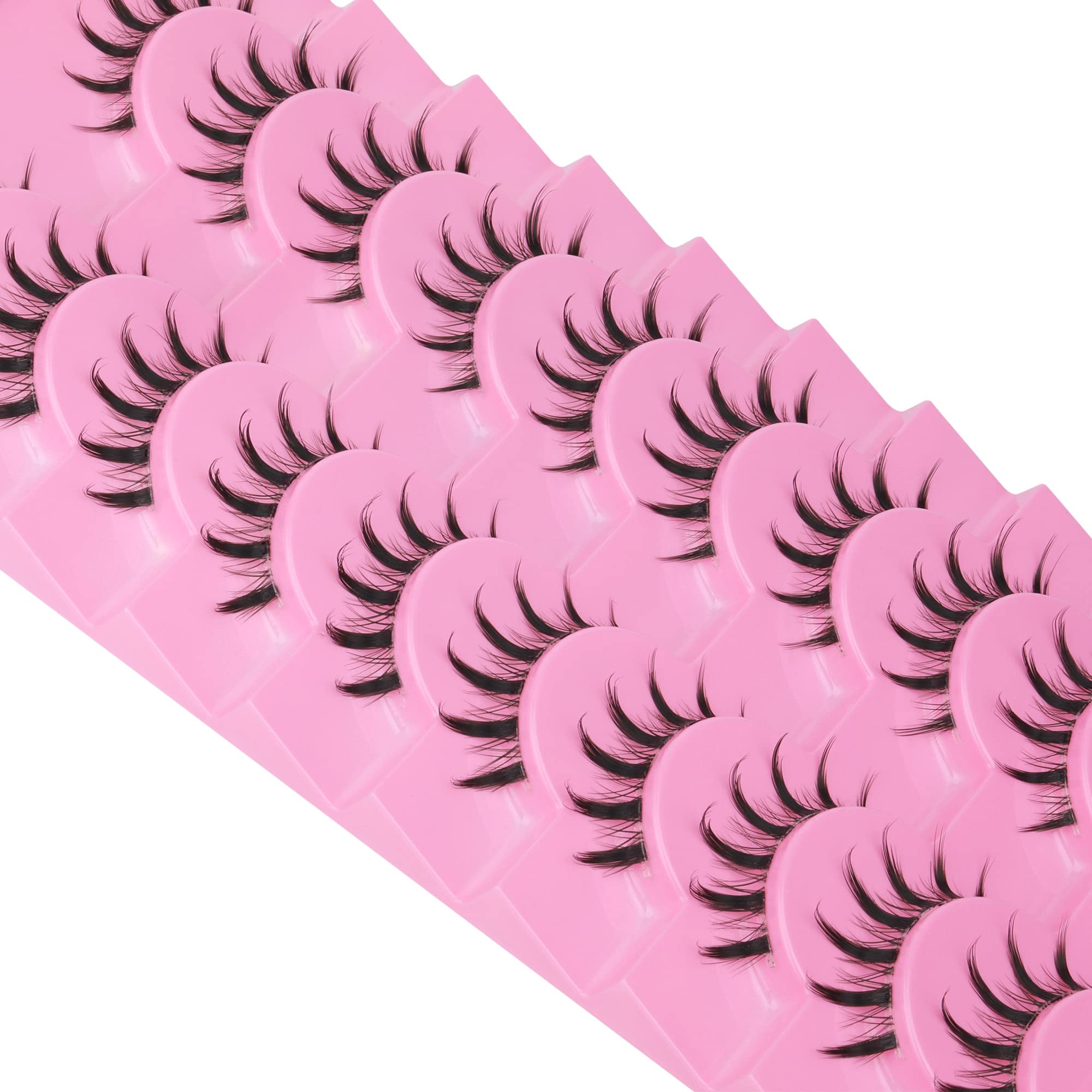 FANXITON Manga Lashes Natural Look 10 Pairs 15mm with Clear Band Japanese Cosplay Lashes Short Handmade 3D False Eyelashes