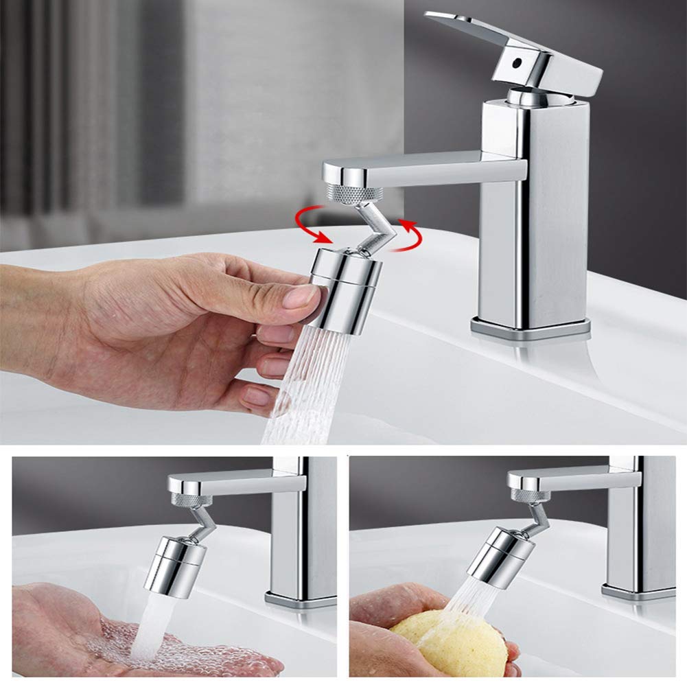Swivel Sink Faucet Aerator Big Angle Dual-function 2-Flow Sprayer Faucet Head, Sink Sprayer Attachement for Face Washing, Gargle and Eyewash Station( 55/64'' Female Thread,Adapter Included)