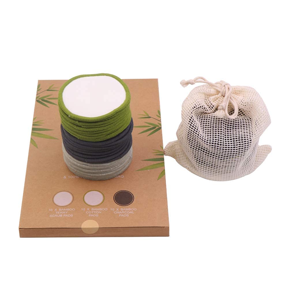 Chloven 30 Pack Reusable Makeup Remover Pads - Bamboo Cotton Rounds for Toner, Washable, Eco-Friendly for All Skin Types with Cotton Laundry Bag