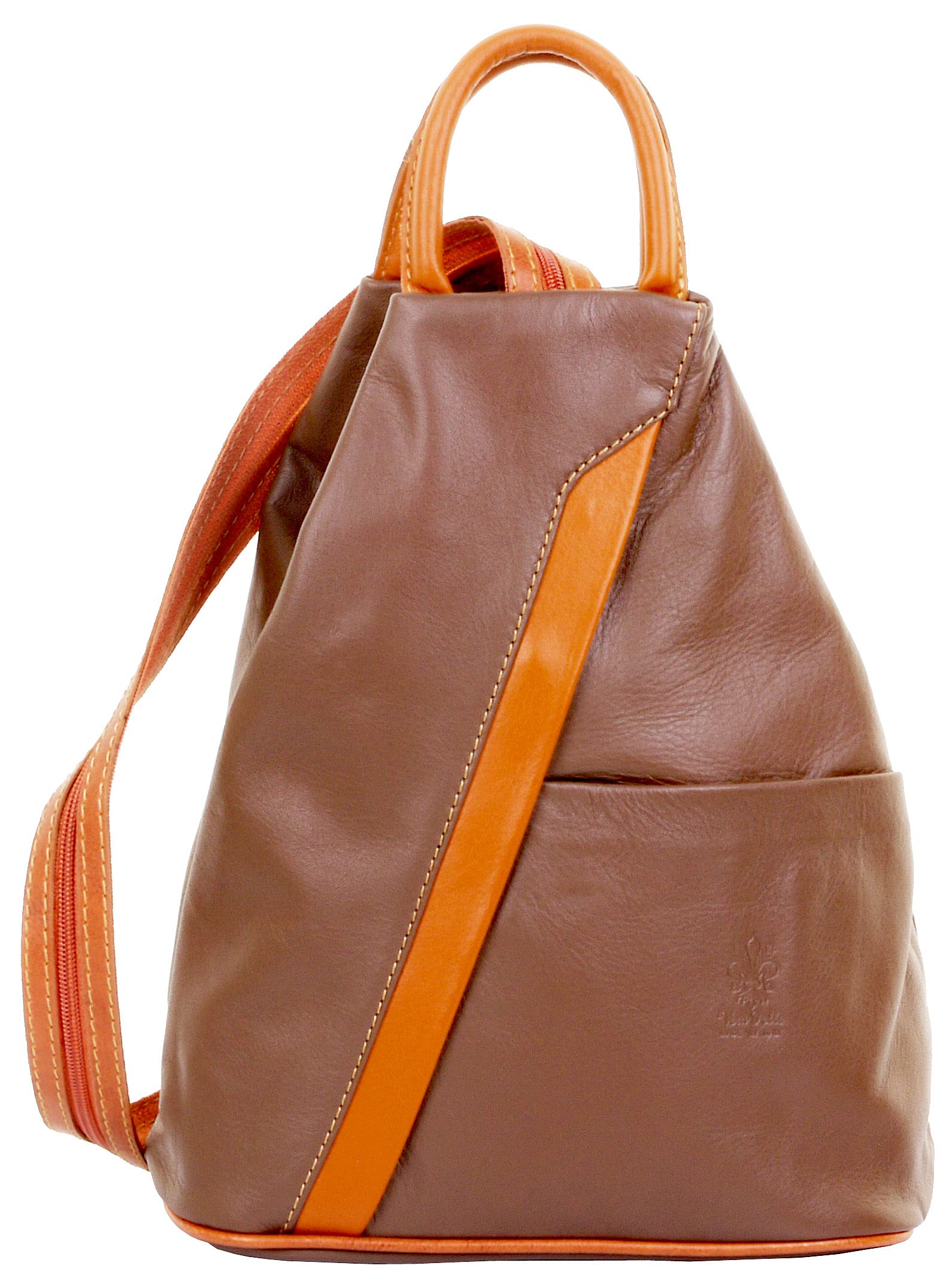 PRIMO SACCHI Italian Soft Leather Dark Taupe Tan Top Handle Shoulder Bag Rucksack Backpack Purse