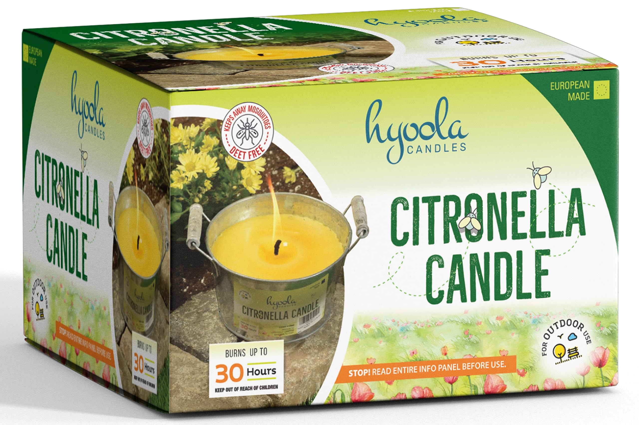 HYOOLA Large Citronella Candles Outdoor Bucket - 30 Hour - Natural Repellent - European Made