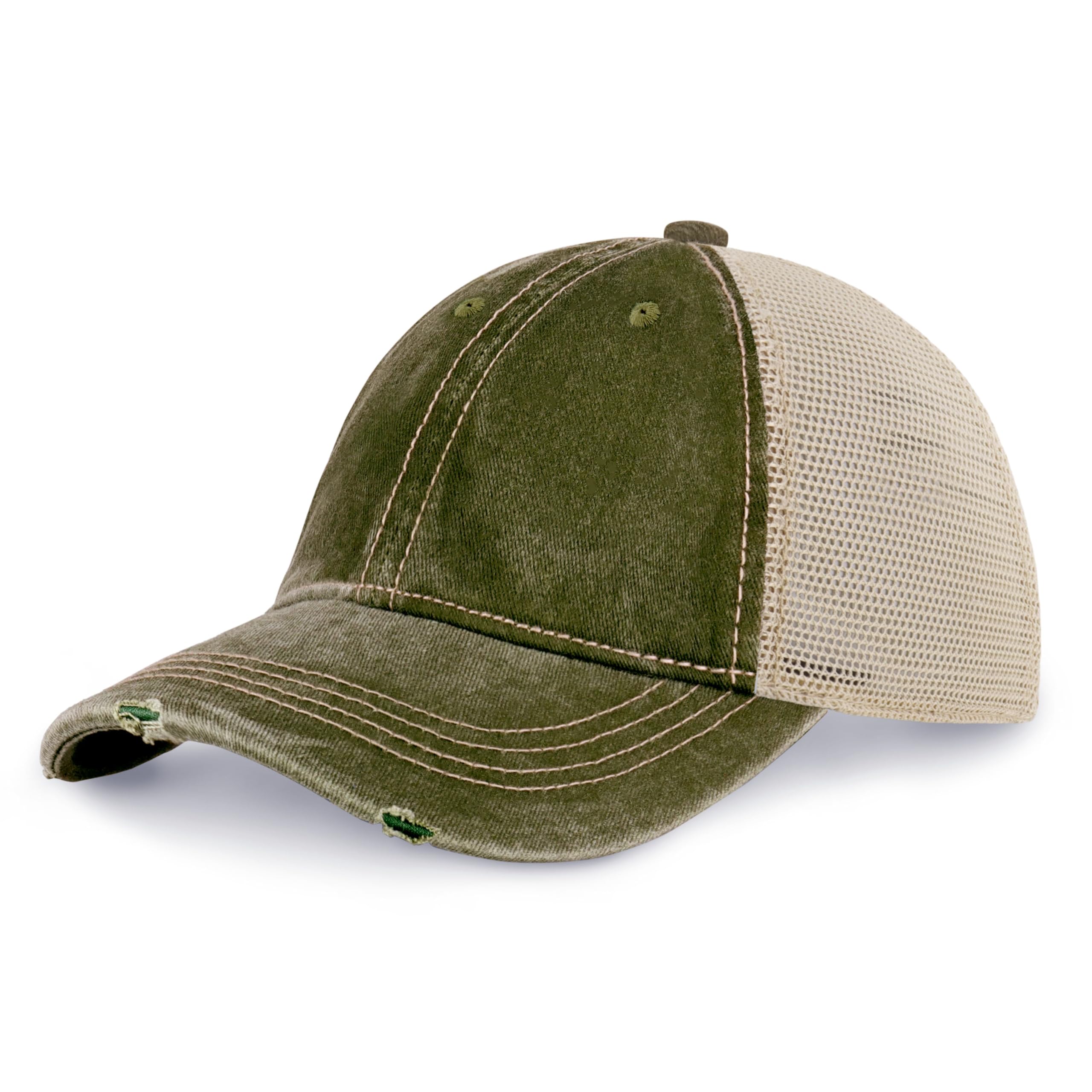 CHOK.LIDS Everyday Premium Washed Trucker Hat Unstructured Distressed Pigment Dyed Cap Adjustable Outdoor Headwear (Red.)