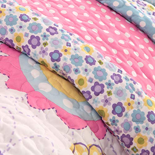 Mi Zone Kids Crazy Daisy Bedding For Girls Reversible Quilt Set - Sky Blue, Pink , Flowers, Butterfly, Polka Dots Reverse β Ultra Soft Microfiber Coverlet, Twin 3 Piece