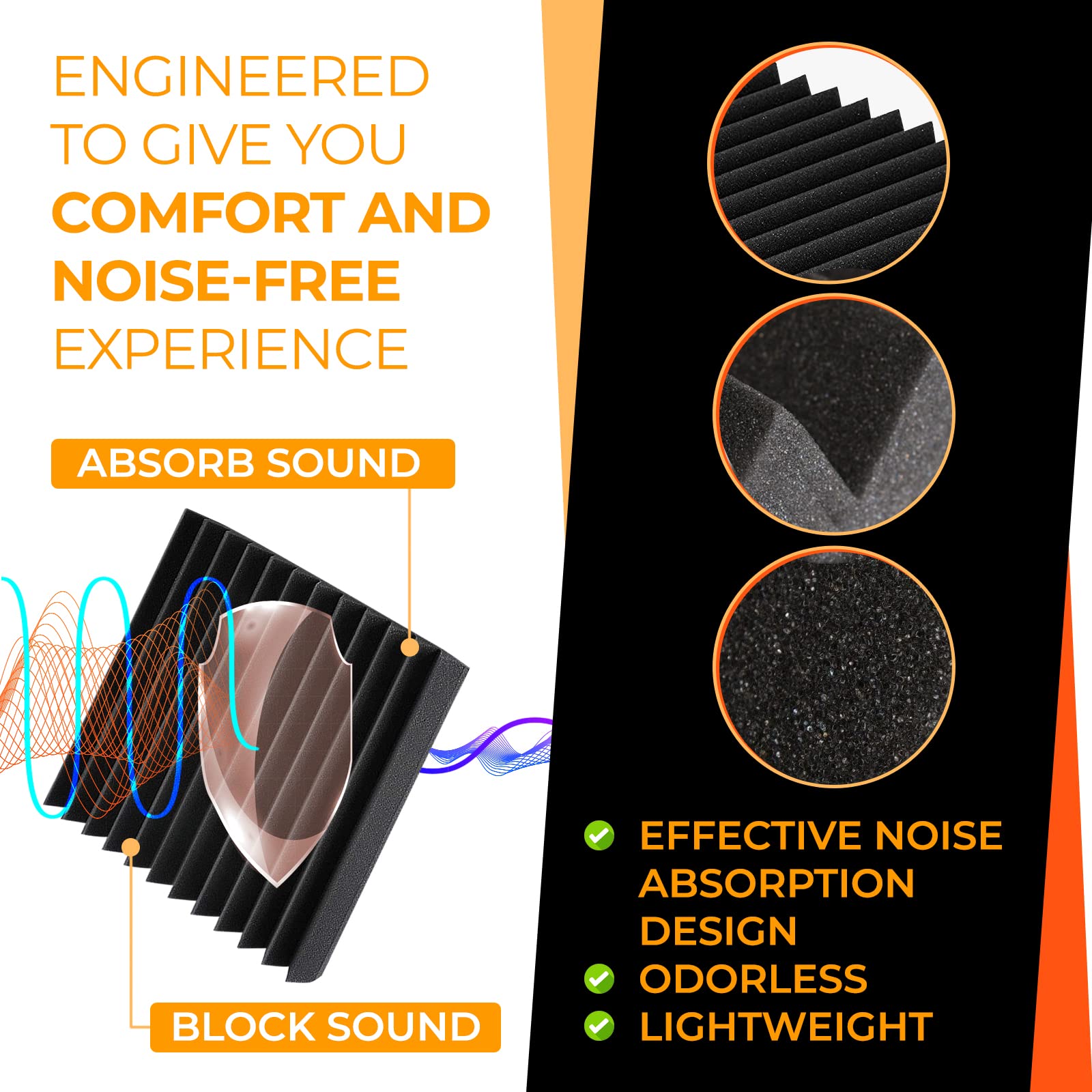 DECOLURE 12 Pack Acoustic Panels - Extra Thick 2" x 12" x 12" Acoustic Foam Sound Insulation - High Density Sound Absorbing/Dampening Panels Foam for Wall Home, Studio and Office - Fire Proof (Black)