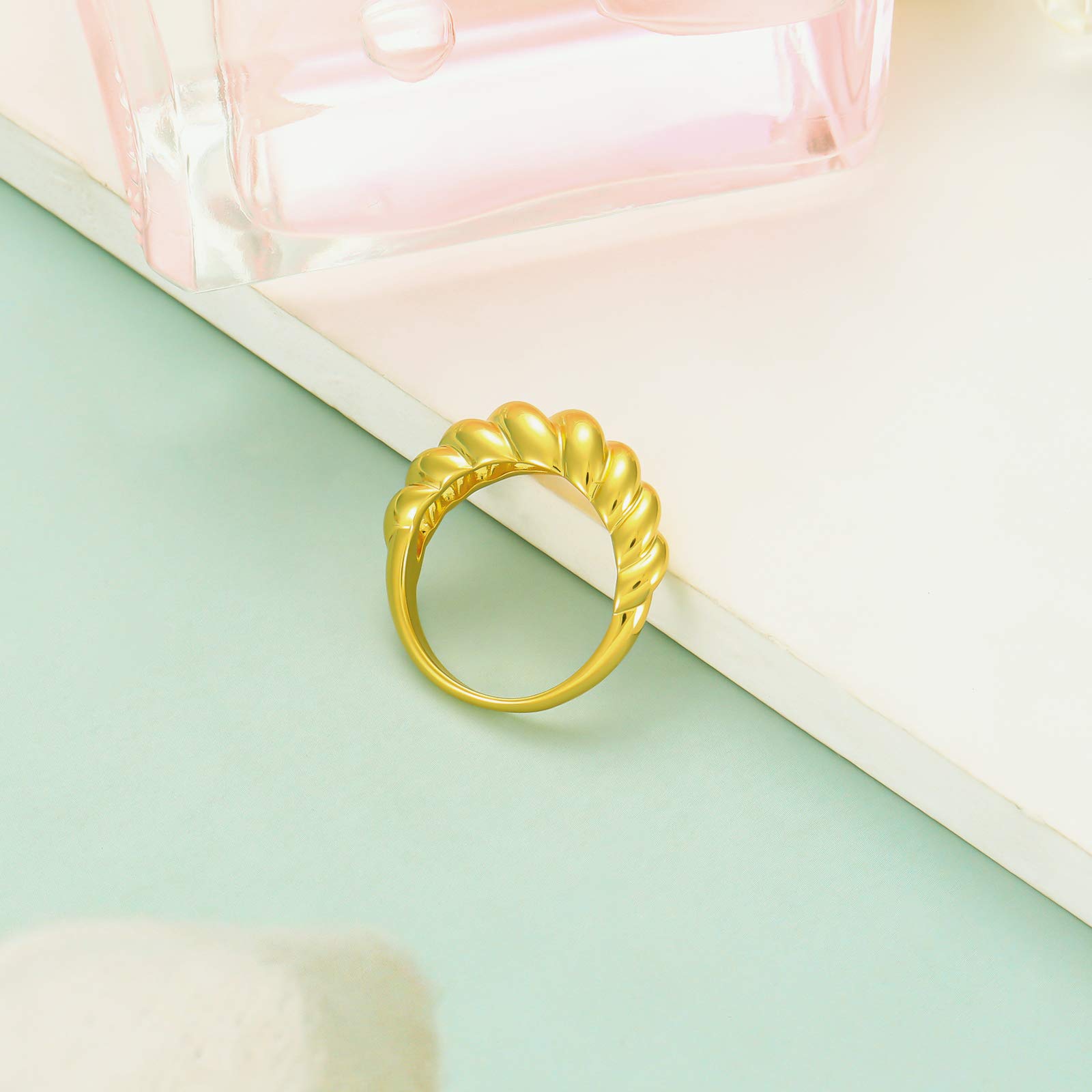 Chunky Dome Ring - 18 K Gold Plated Croissant Braided Twisted Personalized Stacking Ladies Ring (Size 6-10) With Box