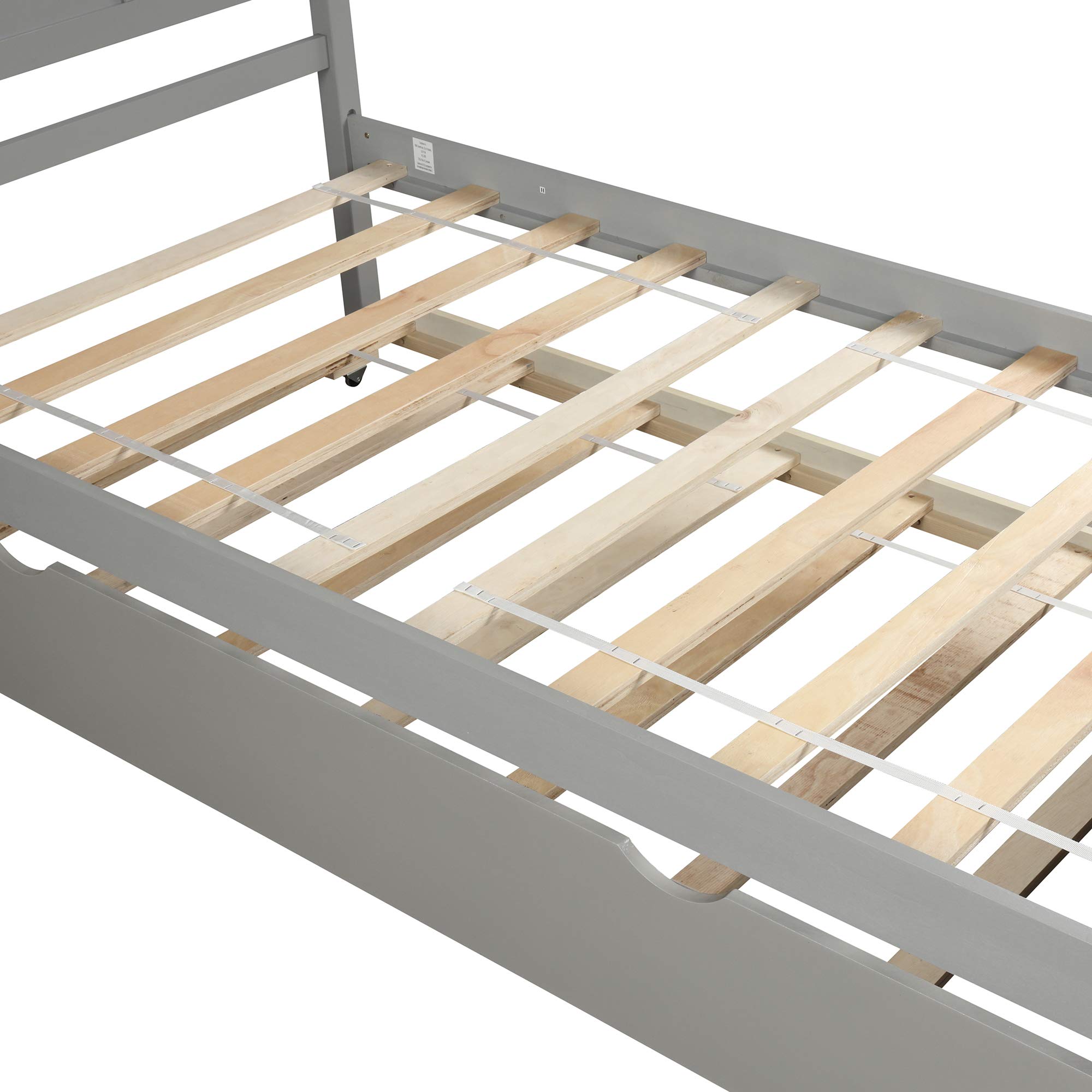 P PURLOVE Twin Size Bed Frame with Trundle,Wood Platform Bed with Twin Size Trundle Bed,Twin Platform Bed Frame with Headboard with Slat Support, No Box Spring Need