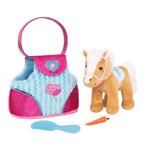 Pucci Pups β Beige Horse with Blue Stripes and Pink Pony Bag (ST8274Z) 10 inches