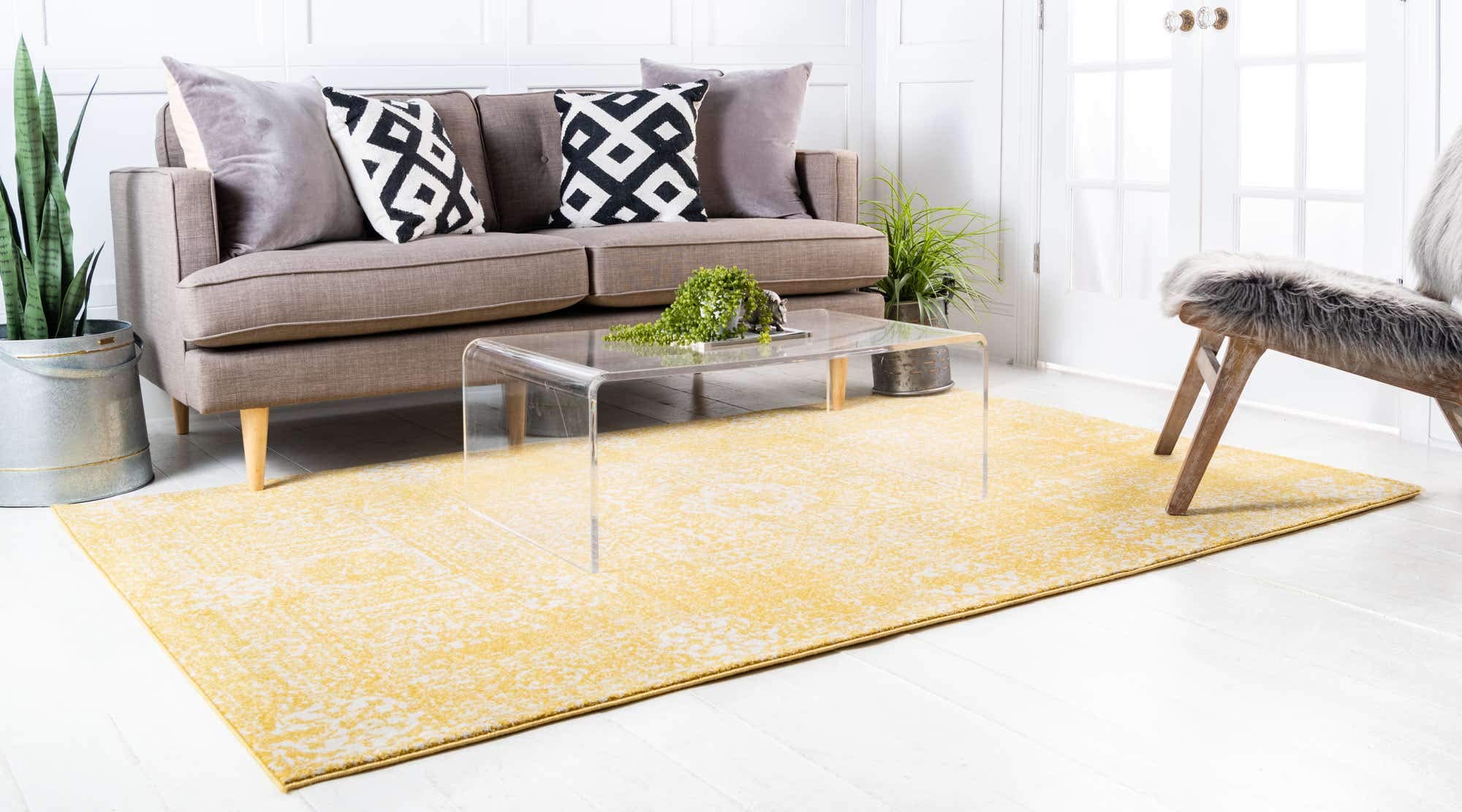 Unique Loom Tradition Collection Classic Southwestern Distressed Casual Design Area Rug, 5 ft x 8 ft, Yellow/Ivory