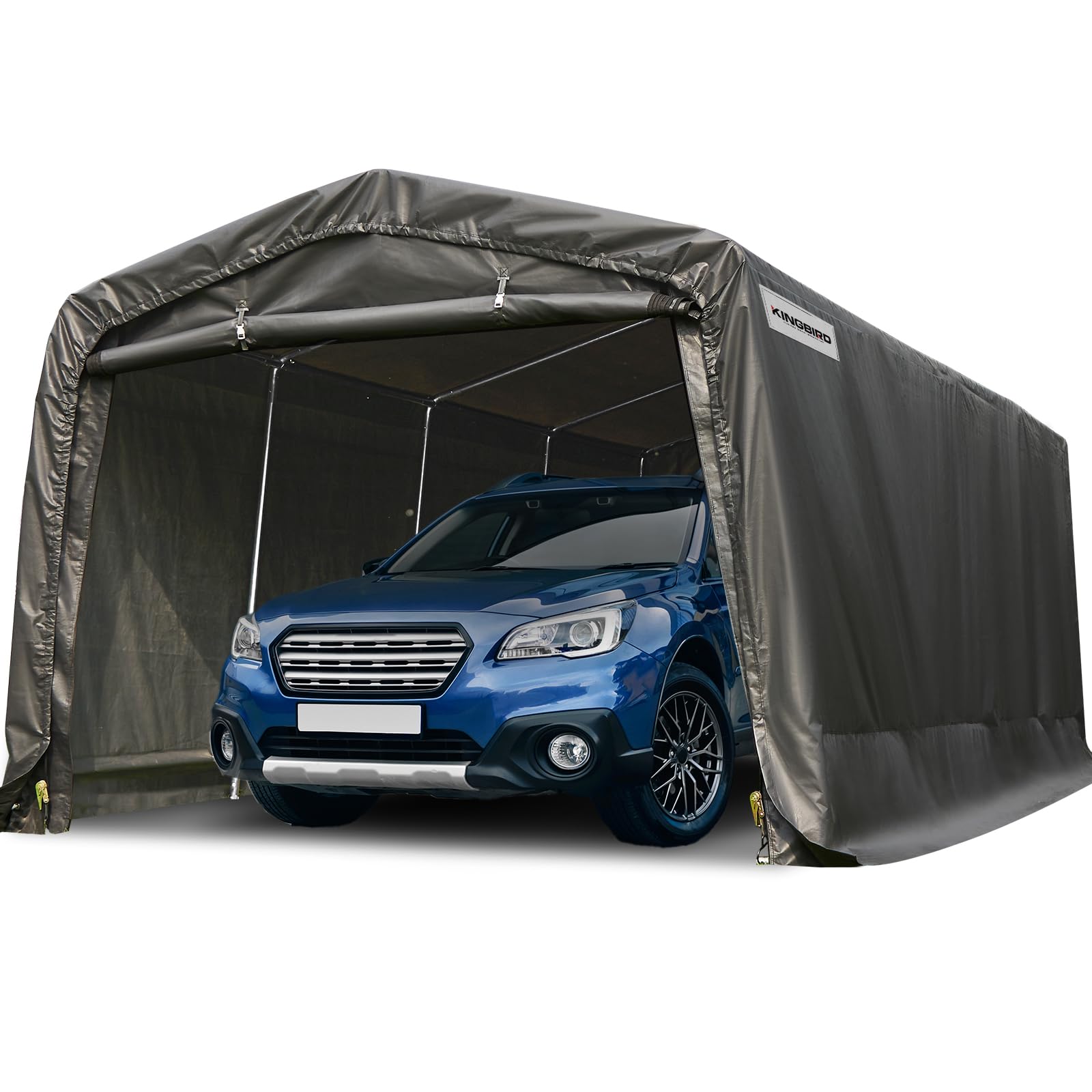 KING BIRD 10' x 20' Heavy Duty Anti-Snow Carport Peak Style Car Canopy Outdoor Instant Garage Car Tent with Reinforced Ground Bars