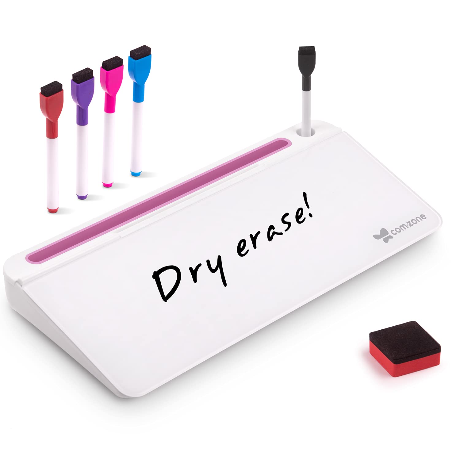 Com Zone Glass Desktop Whiteboard pad, 17.7β 8β, Small Dry Erase White Board, Computer Keyboard Stand, Tilt Surface for Comfortable Writing & Typing, Desk Organizer - Drawer for Storage Accessories