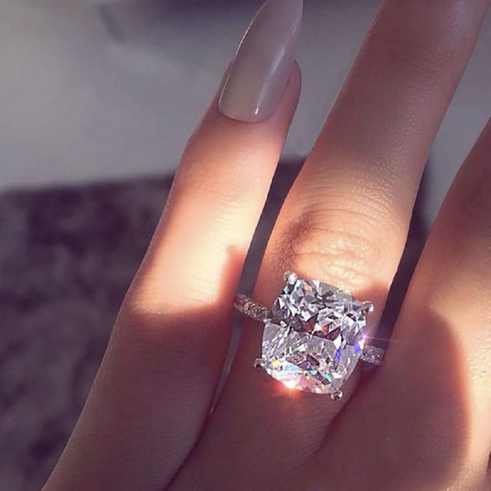 CHWLNJN Fashion Women's Ring S925 Sterling Silver Cubic Zirconia Ring Classic 4 Prong Pillow CZ Diamond Ring Eternal Engagement Wedding Ring (8)