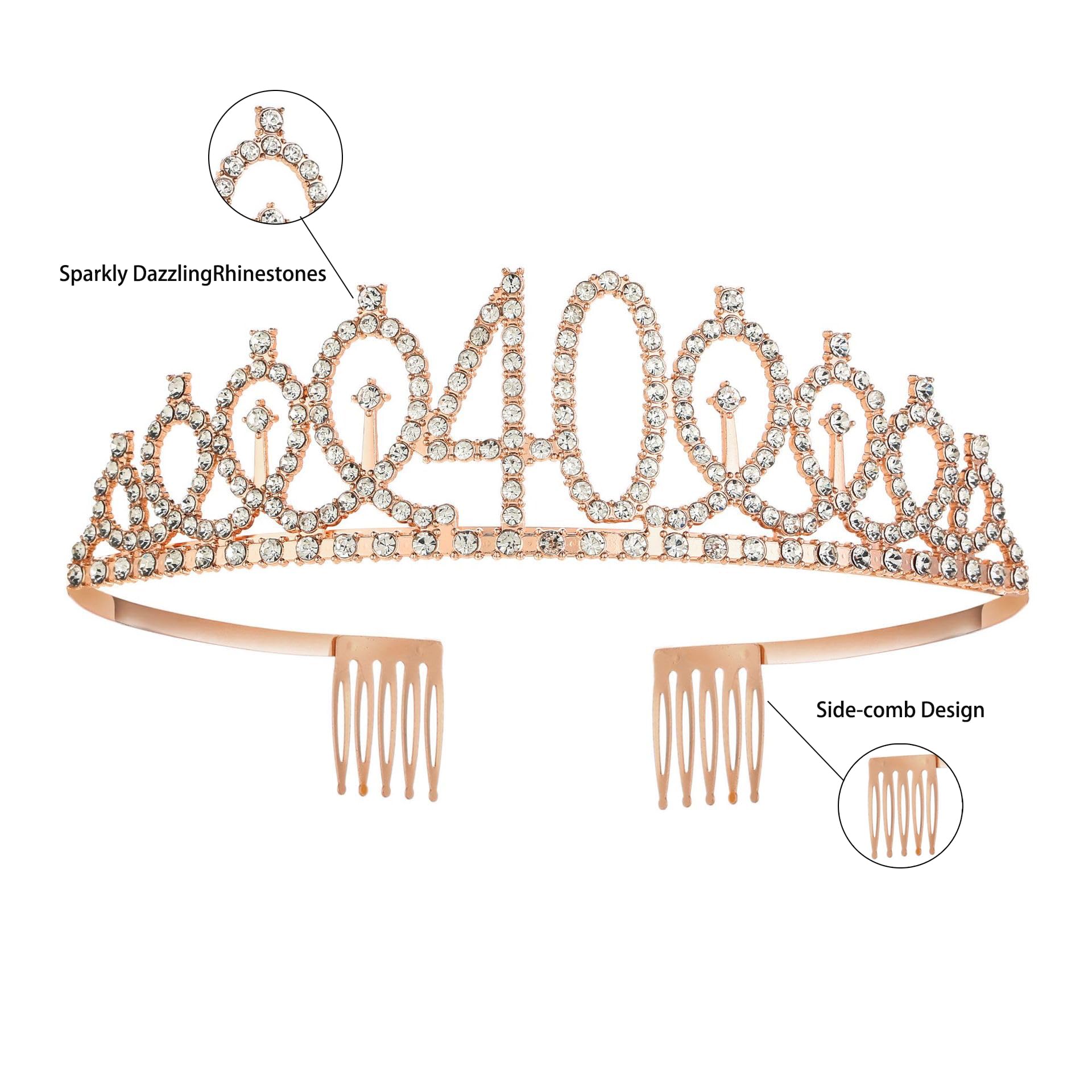 Generic 40th Birthday Sash and Tiara Set, Party Supplies for Her, Decorations, Rose Gold,40th Birthday Gifts for Women, 5.2inch