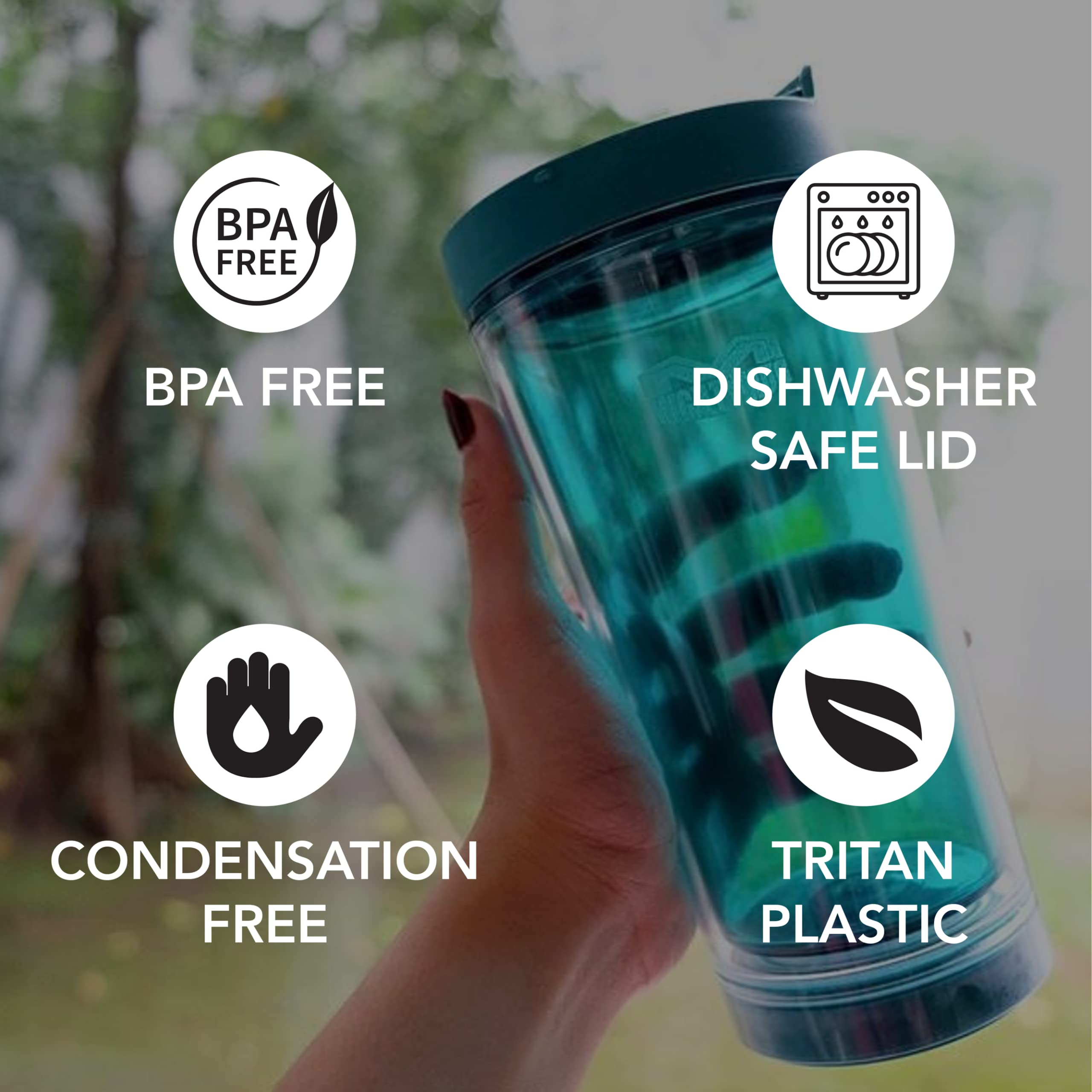 Mighty Mug Spill-Free Ice Tea & Coffee Tumbler with Straw, Double-Walled, Unspillable Cup, Condensation-Free, Unbreakable Tritan Plastic, BPA Free, (Teal, 20oz)