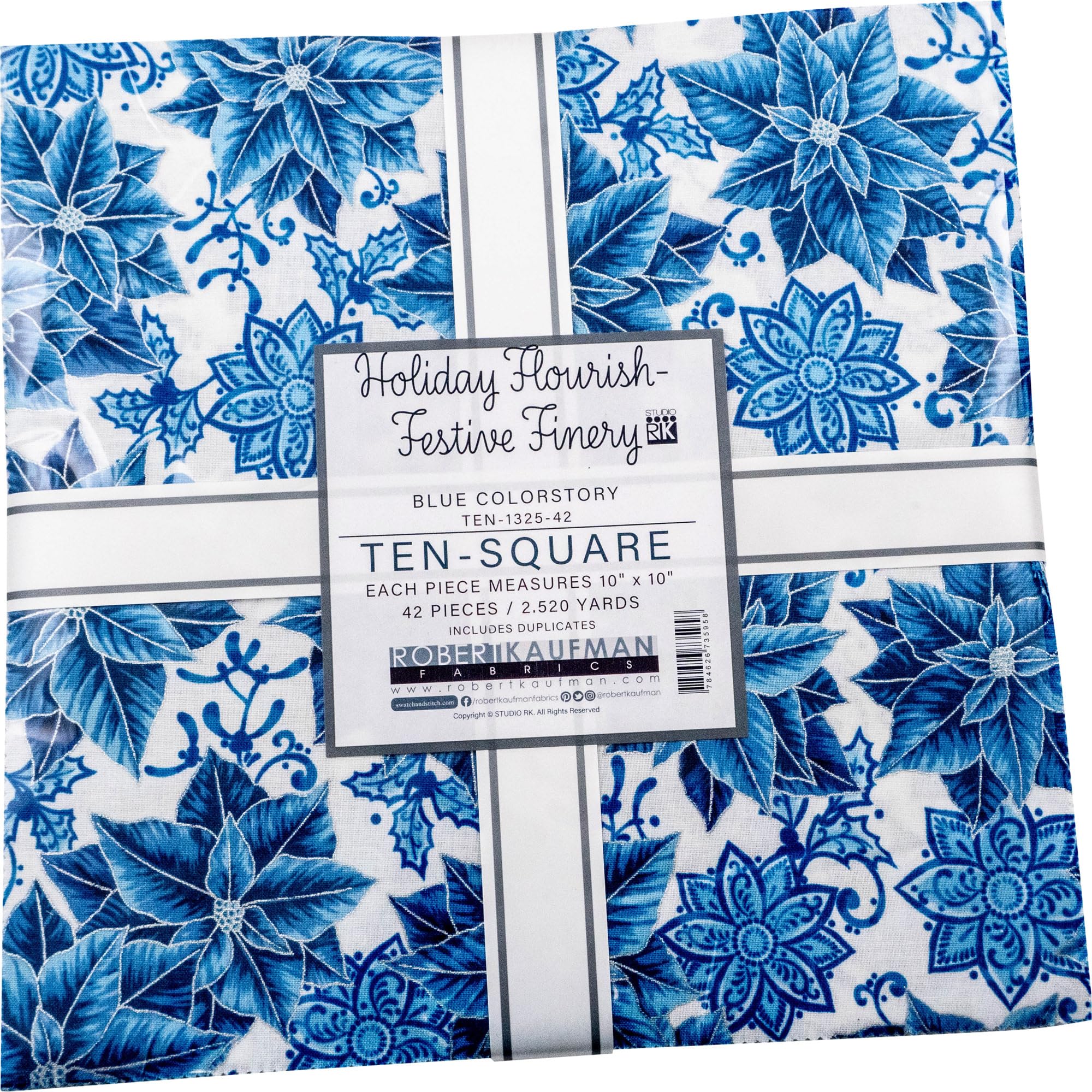 Holiday Flourish Festive Finery Blue 42 10-inch Squares Layer Cake Robert Kaufman TEN-1325-42, Assorted