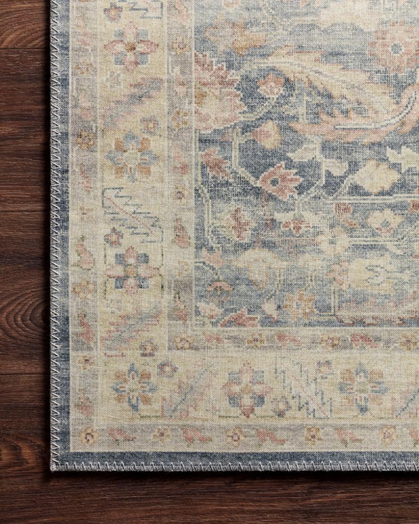Loloi II Hathaway Collection HTH-02 Denim/Multi 2'-0" x 5'-0", .25" Thick, Accent Rug, Soft, Durable, Printed, Modern, Low Pile, Non-Shedding, Easy Clean, Living Room Rug