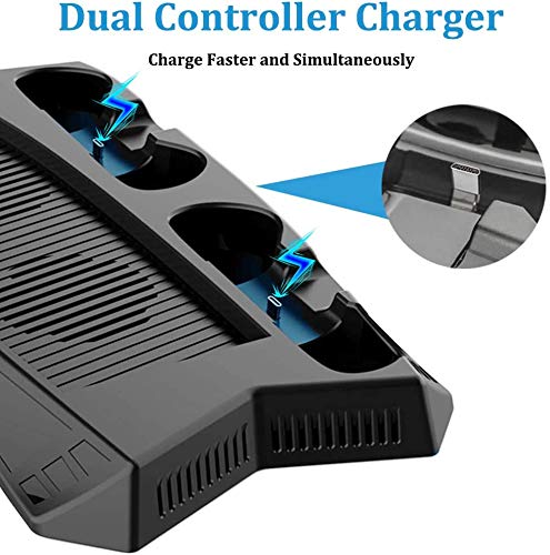 CONNYAM Vertical Stand with Cooling Fan for PS5 Ultra HD Console and PS5 Digital Edition, Controller Charge Station and 14 Retractable Game Storage for Sony Playstation 5 (Black)