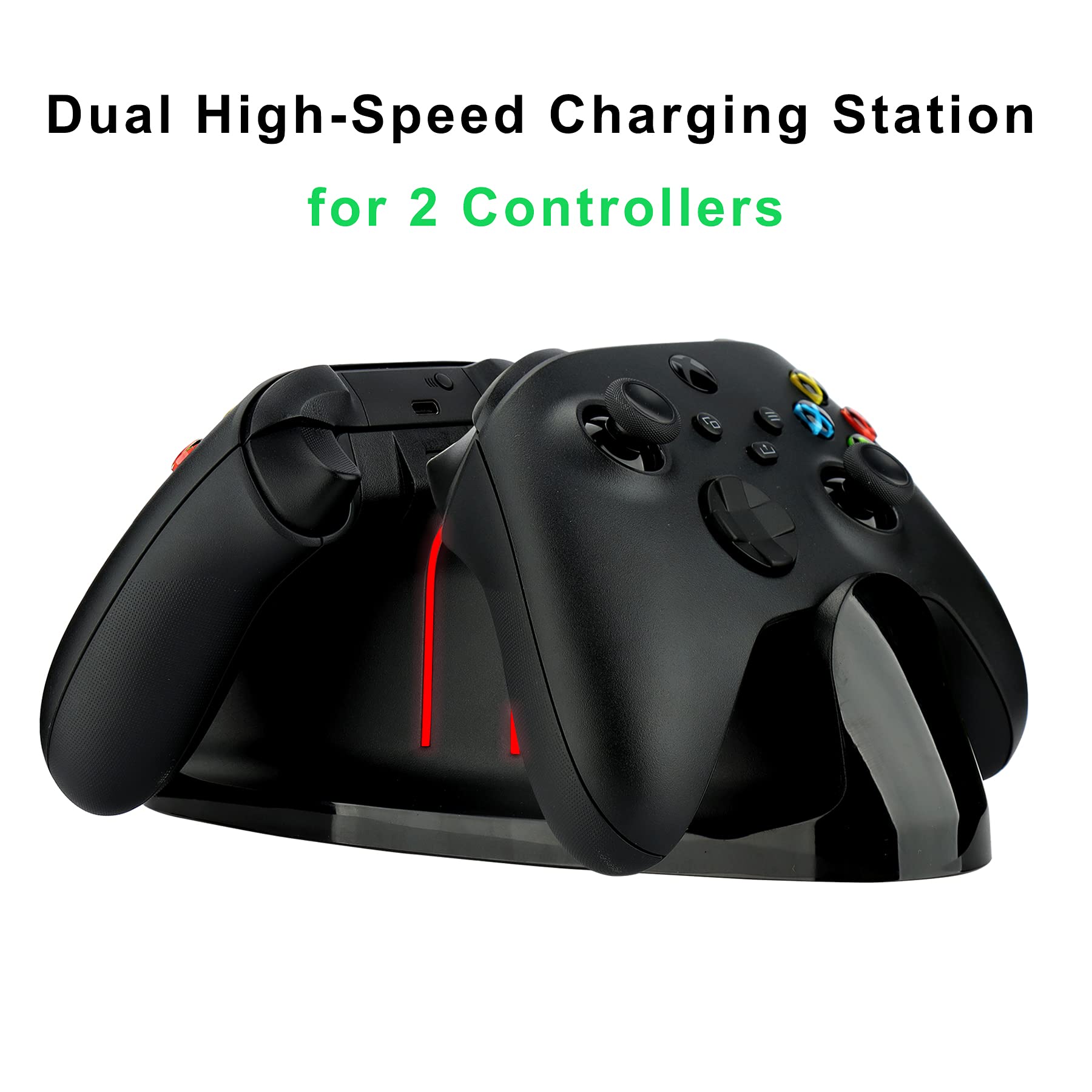 Controller Charger for Xbox Series X|S, Dual Charging Dock Compatible with Xbox Series X/Series S/One/One X/One S Elite with 2 Battery Packs, 4 Battery Covers, 8 Thumb Caps, Skin and Charging Cord