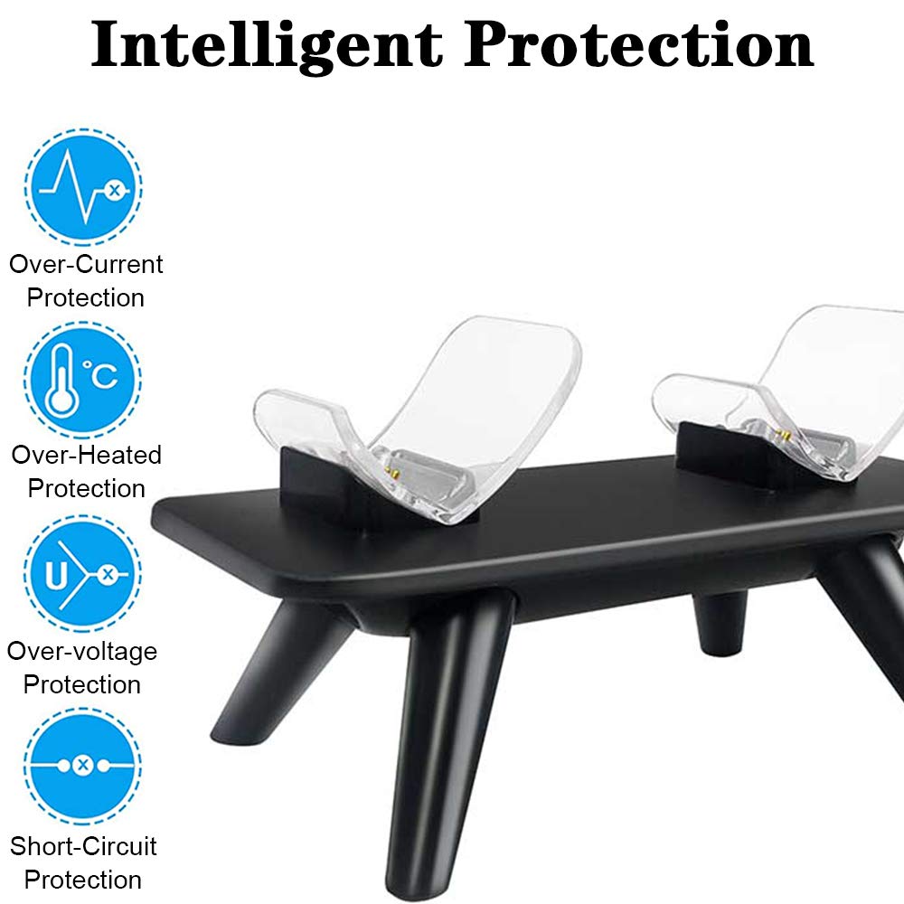 Controller Charger for PS5, Click in Fast Dual Charge Station Stand Dock with Fashion Blue LED Projection Light for Playstation 5 Controllers