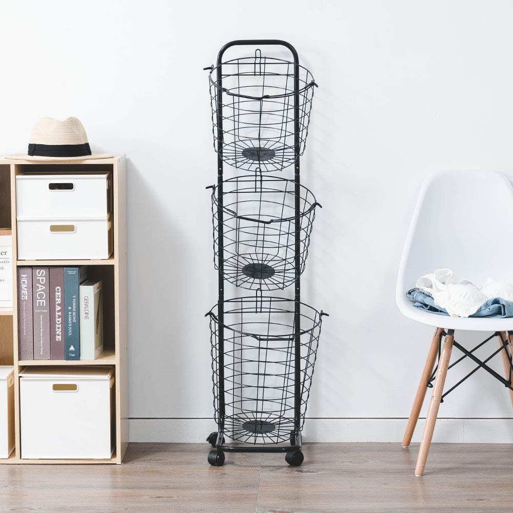 Lomani 3-layers laundry basket on wheels, laundry storage and organizer, cloth basket cart, organizer cart for clothes-BK